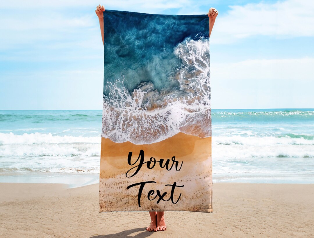 Personalize Name Ocean Waves Sand, Custom Pool Towel Beach Towel With ...