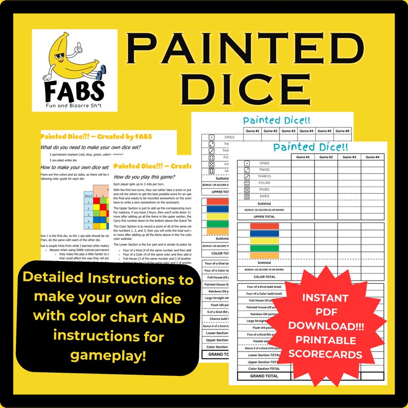 Painted Dice Game Pack - Instant Download PDF: Custom Dice Coloring ...