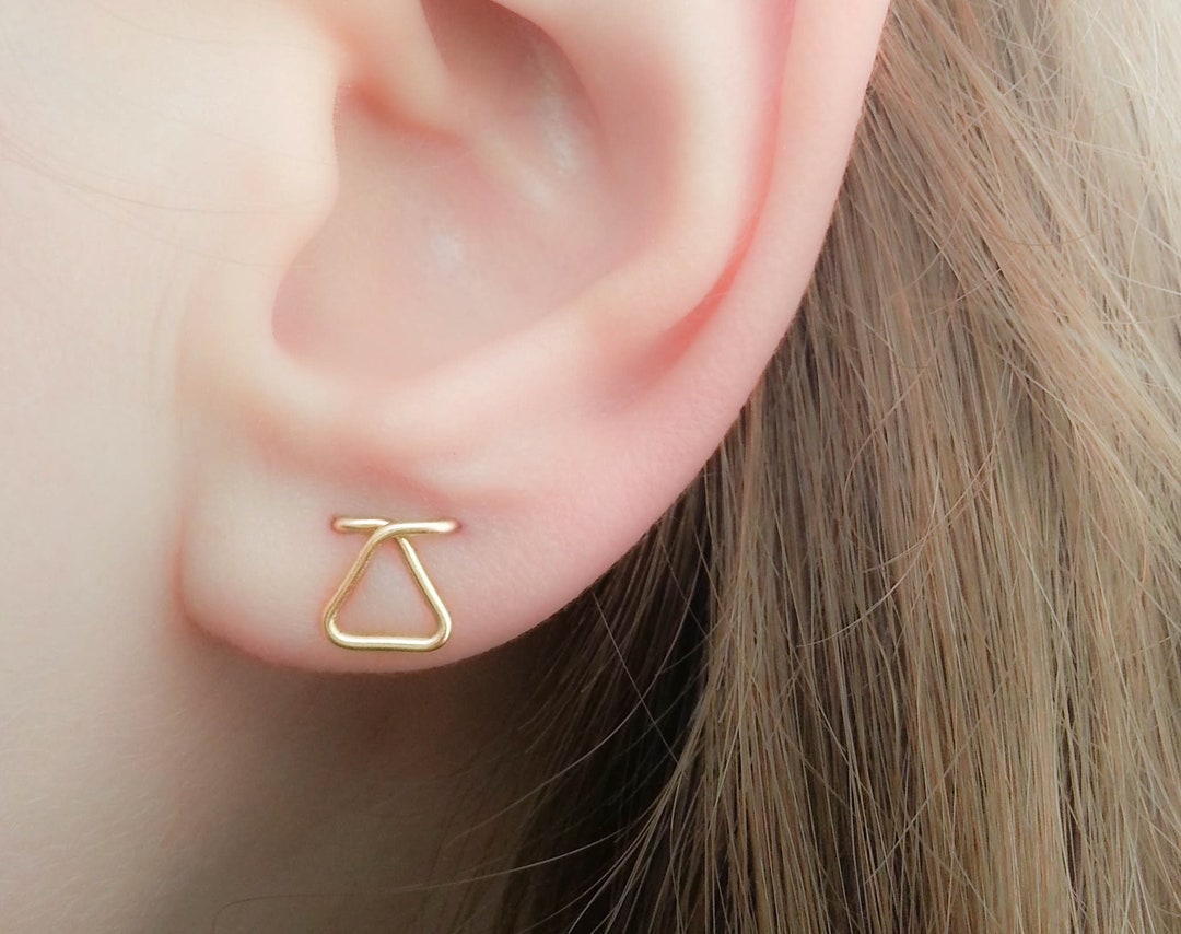 Triangle Double Piercing Earrings-two Hole Earrings-geometric Piercing ...