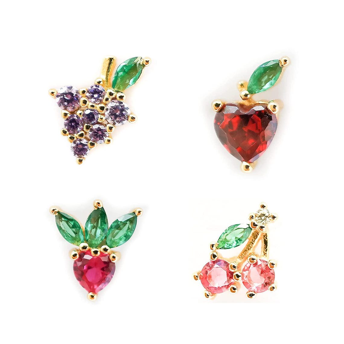 Cute Fruit Pins - Set of 4 Pins Strawberry Raspberry Grapes Cherries ...