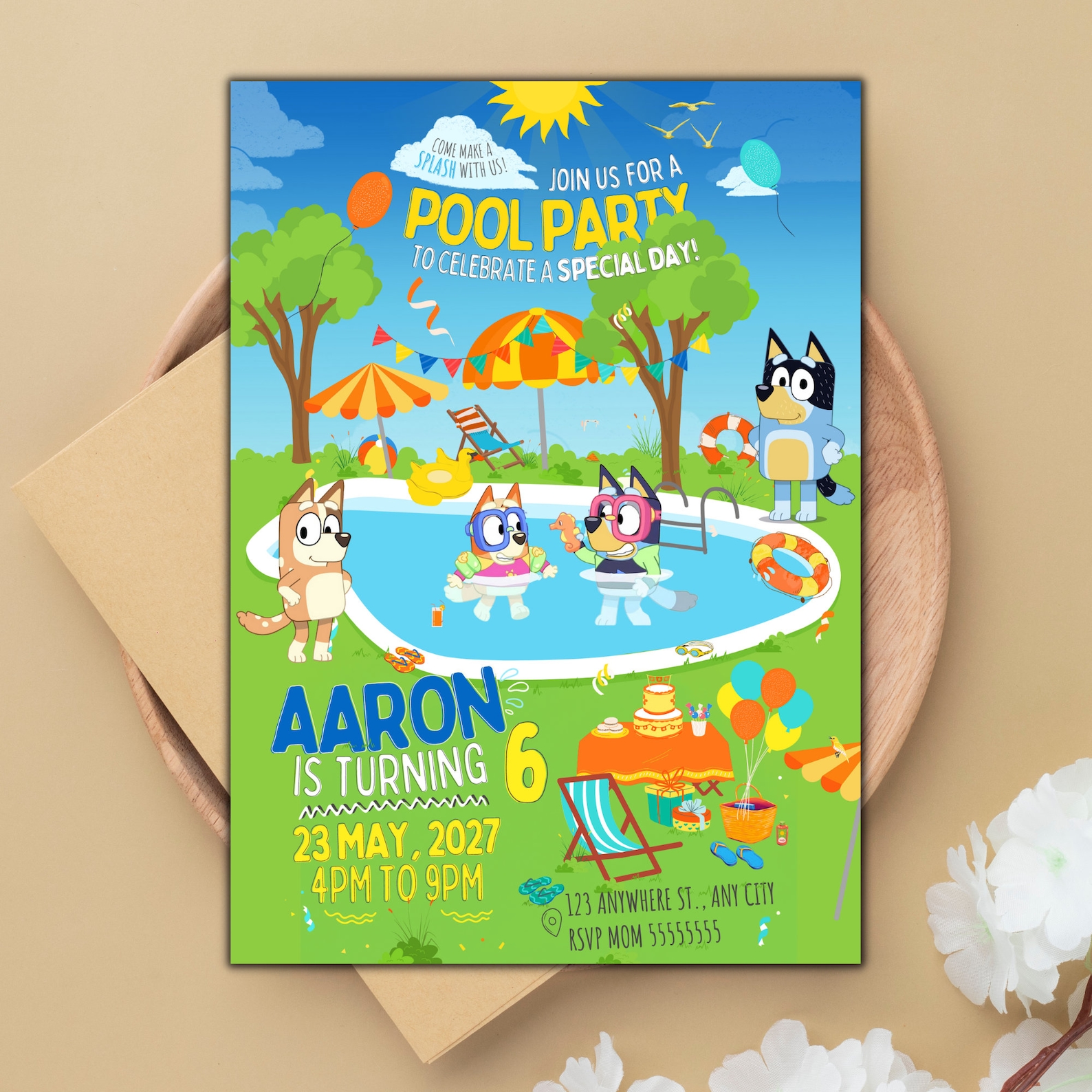 Bluey Pool Birthday Party Invitation Template Bluey and Bingo - Etsy UK