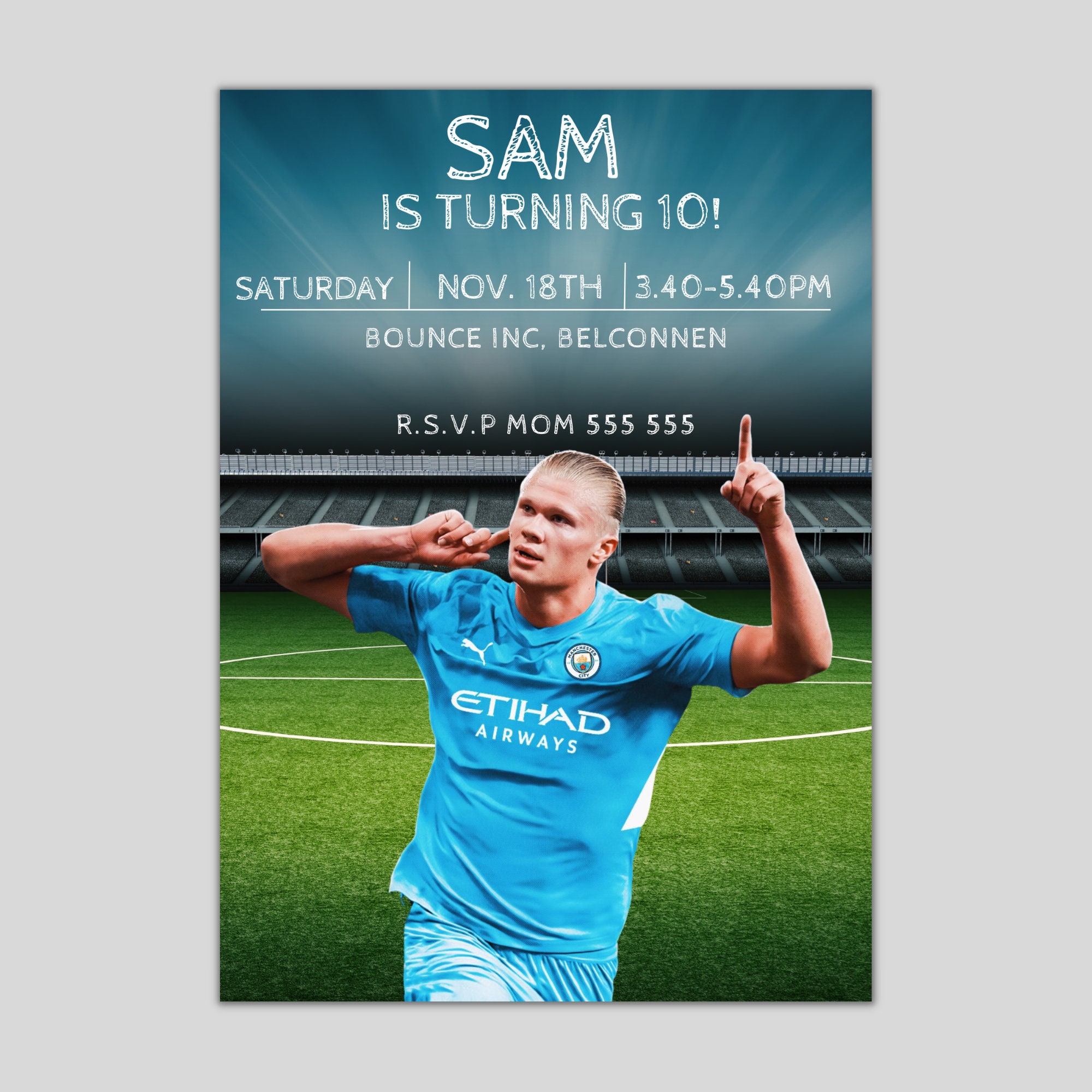Haaland Birthday Invitation Birthday Card, Manchester City Invite ...