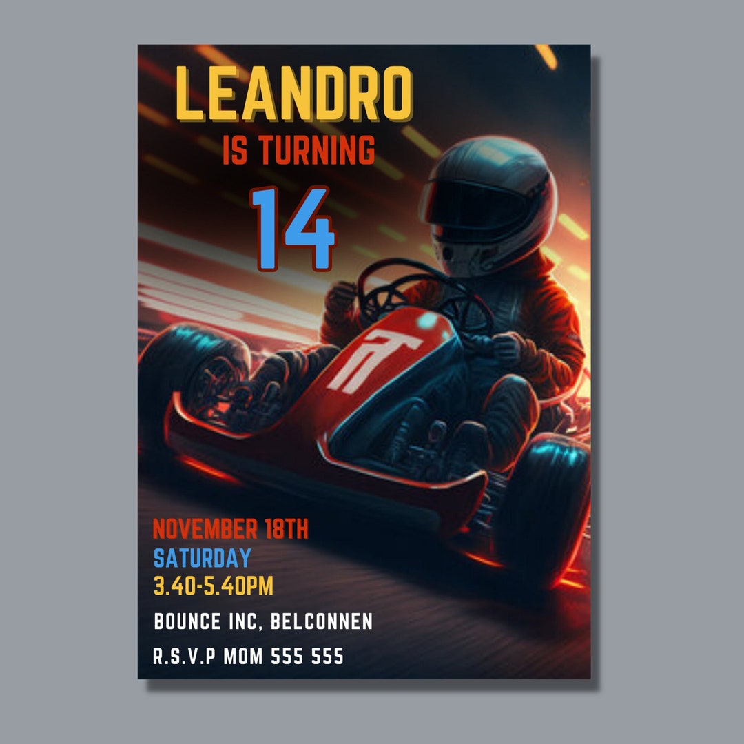 Go Kart Birthday Invitation/ Go Kart Party/ Karting Invitation/ Go Kart ...