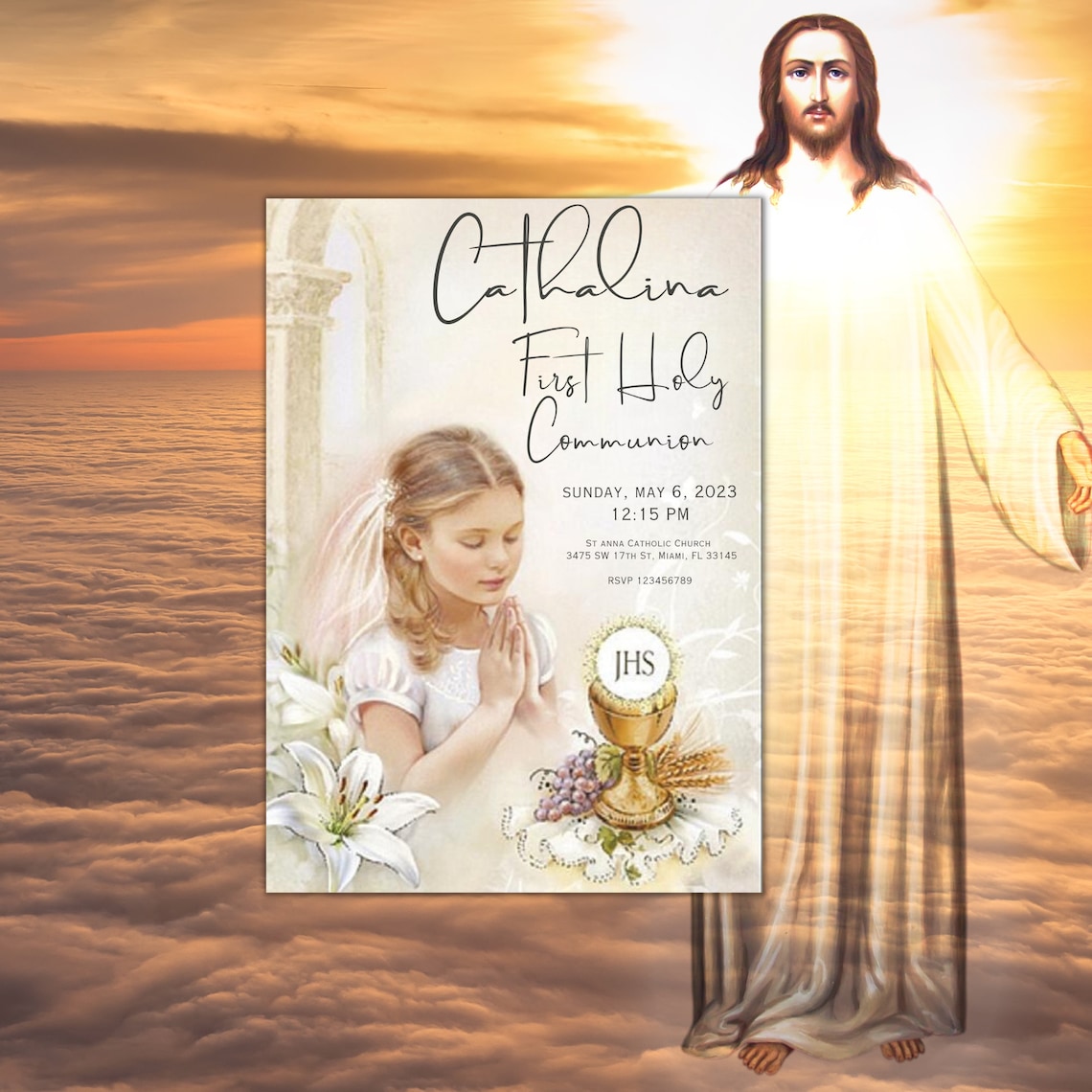 First Holy Communion Invitation Template: Editable Girl's Invite ...