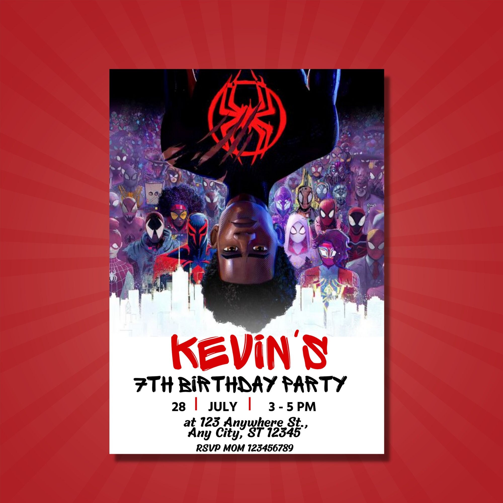 Spider-man: Across the Spider-verse Birthday Invitation Spiderman Movie ...