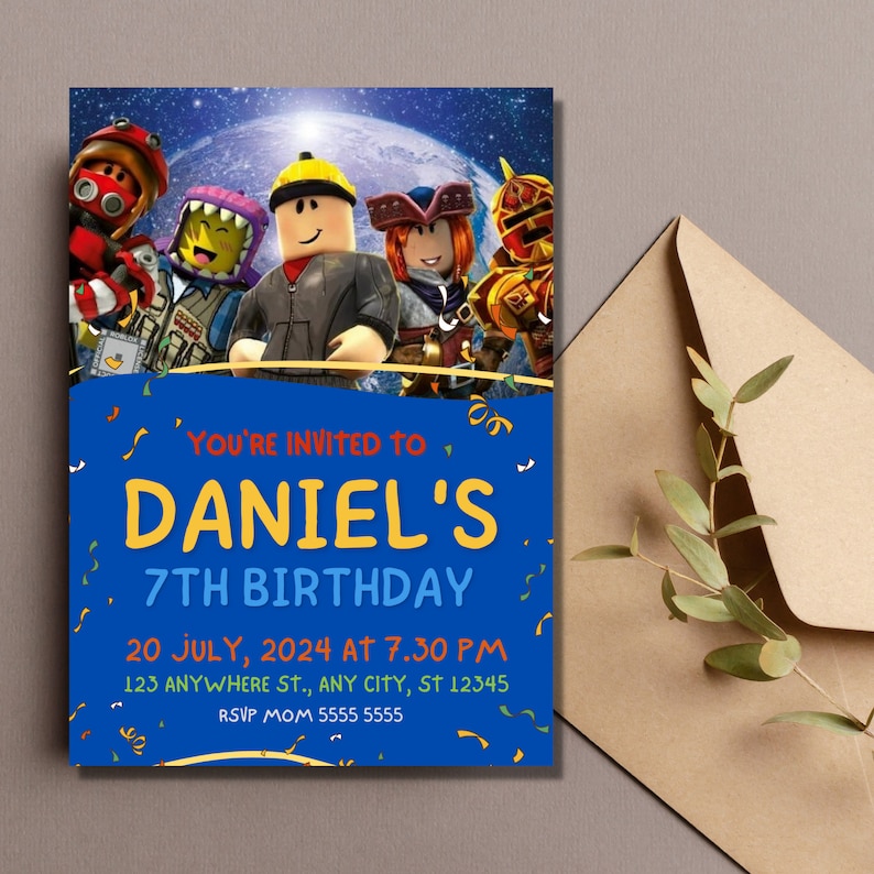 Editable Roblox Birthday Invitation Template, Printable Birthday Party ...