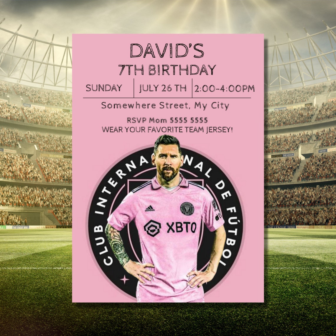 Messi Birthday Invitation, Messi Invite, Miami MLS Soccer Theme ...