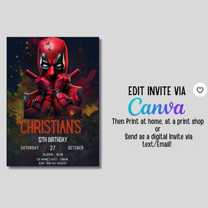 Deadpool Birthday Invitation, Printable and Digital Birthday Invite ...