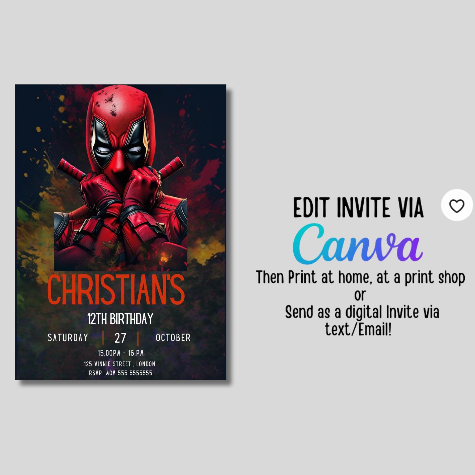 Deadpool Birthday Invitation, Printable and Digital Birthday Invite ...