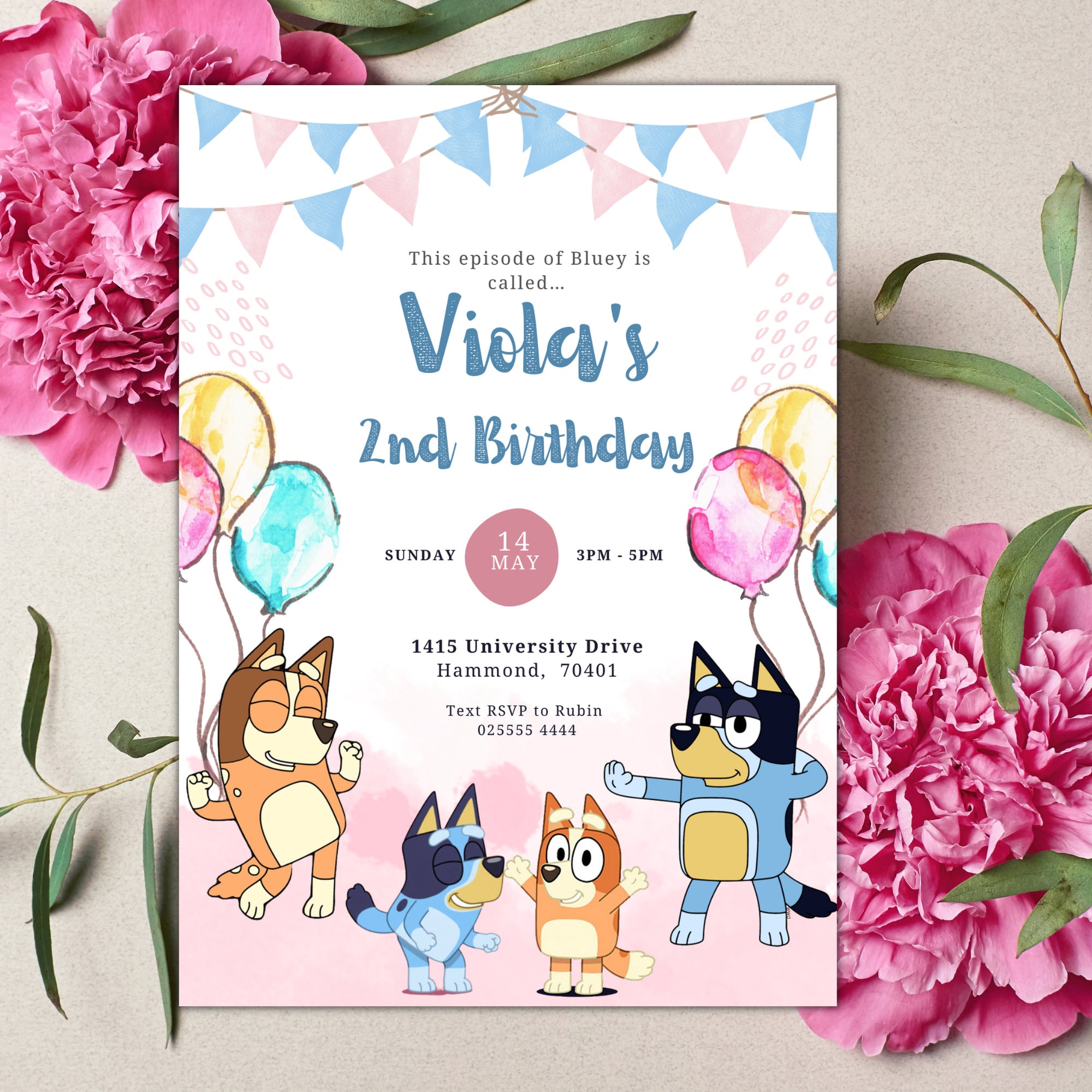 Plantilla de invitación de invitación de cumpleaños de Bluey - Etsy España