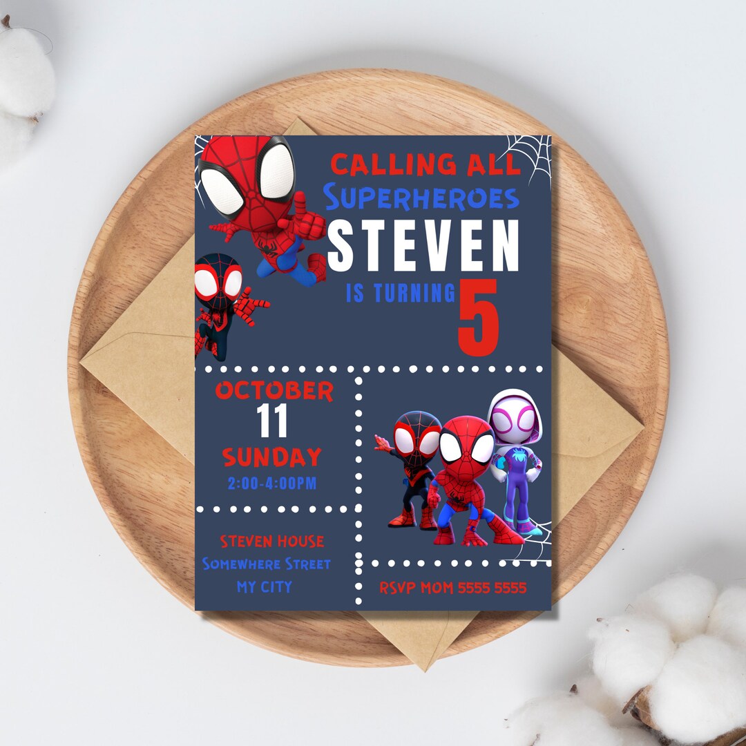 Editable Spidey and His Amazing Friends Birthday Invitation | Template ...