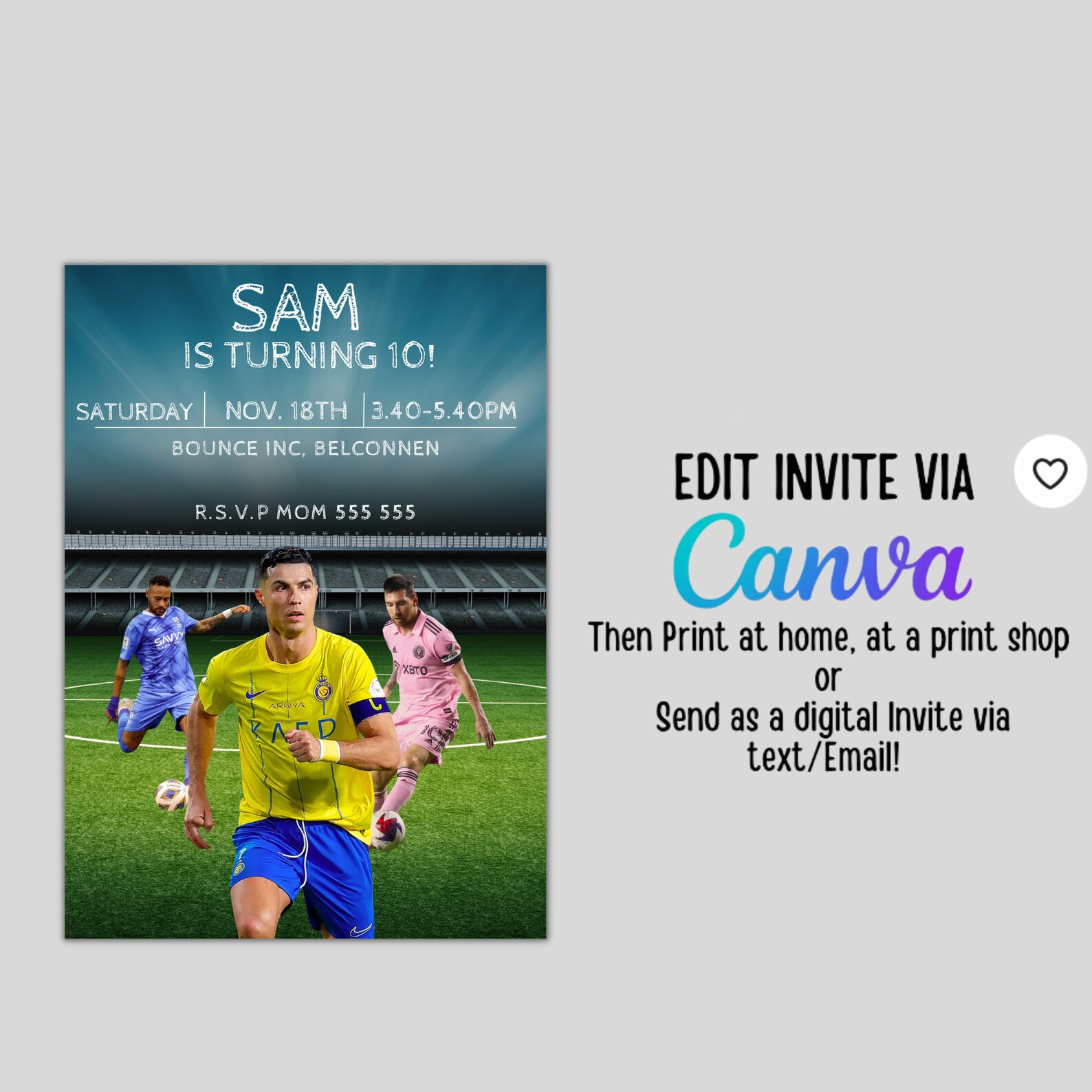 Editable Soccer Birthday Invitation Digital, Soccer Party Invite ...