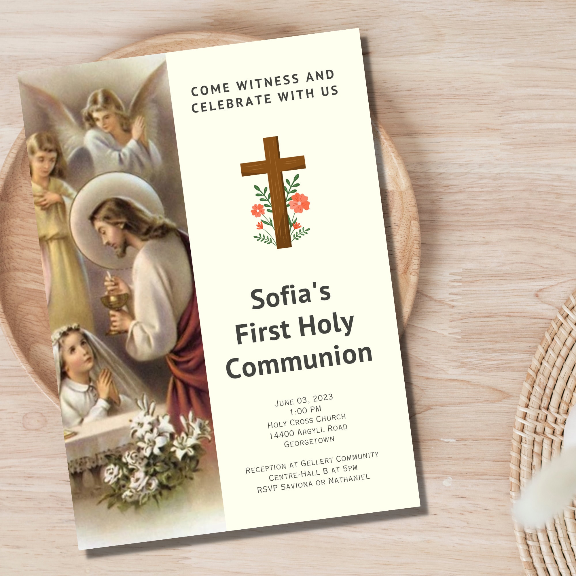 First Holy Communion Invitation Template: Editable Girl's Invite ...
