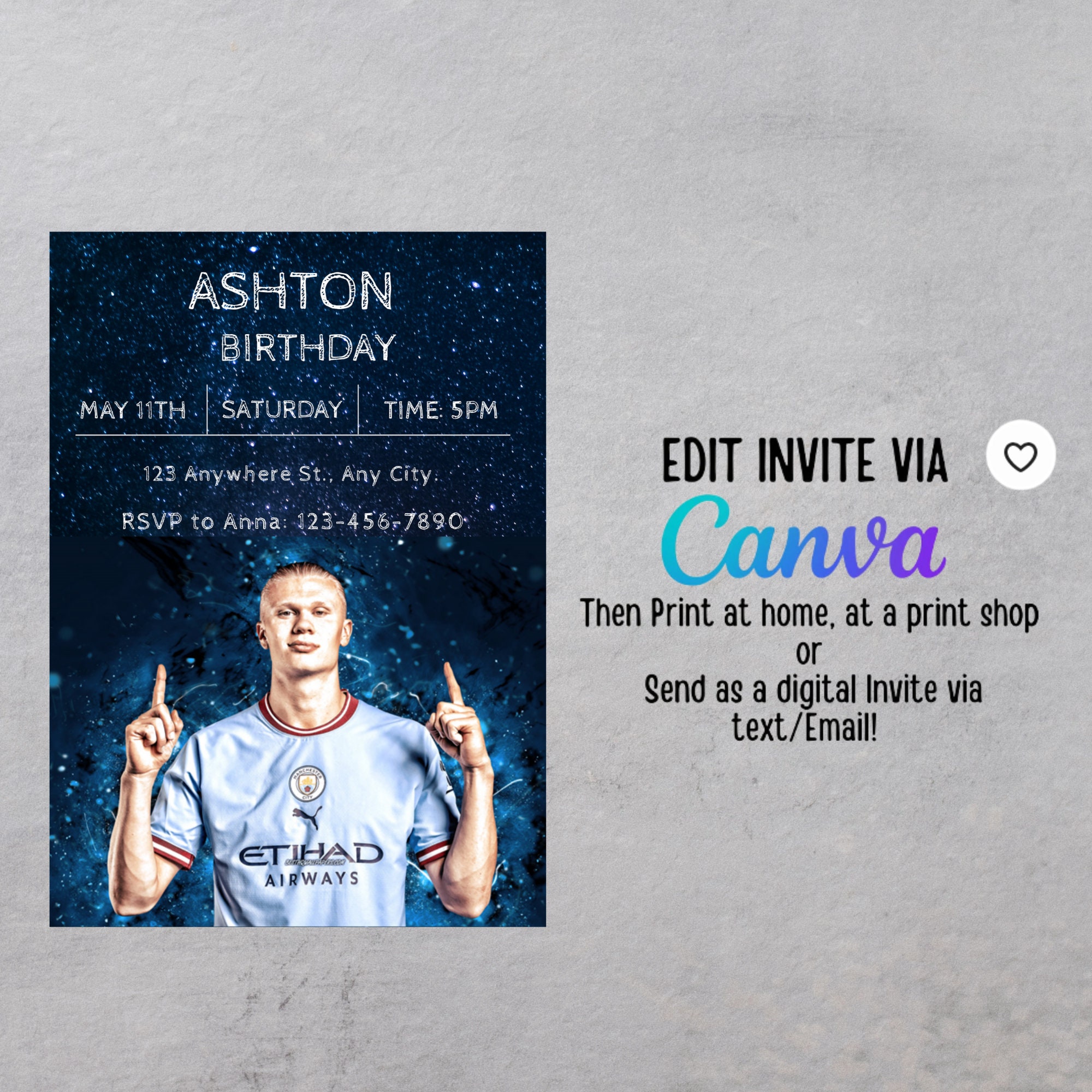 Haaland Birthday Invitation: Manchester City Invite (digital Download ...