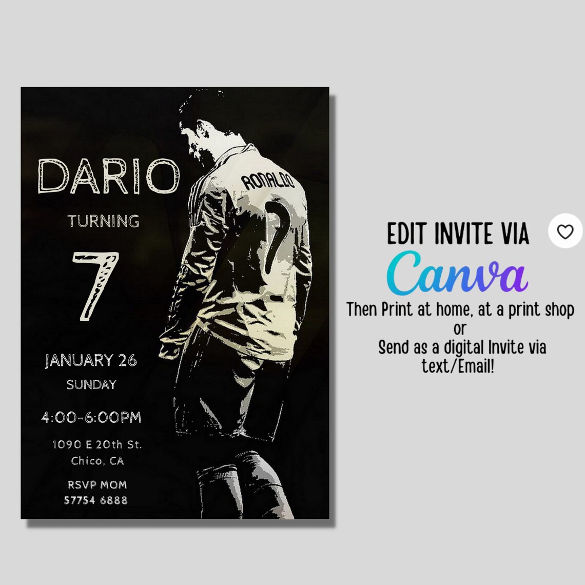 Cristiano Ronaldo Birthday Invitation Made to Order Customizable ...