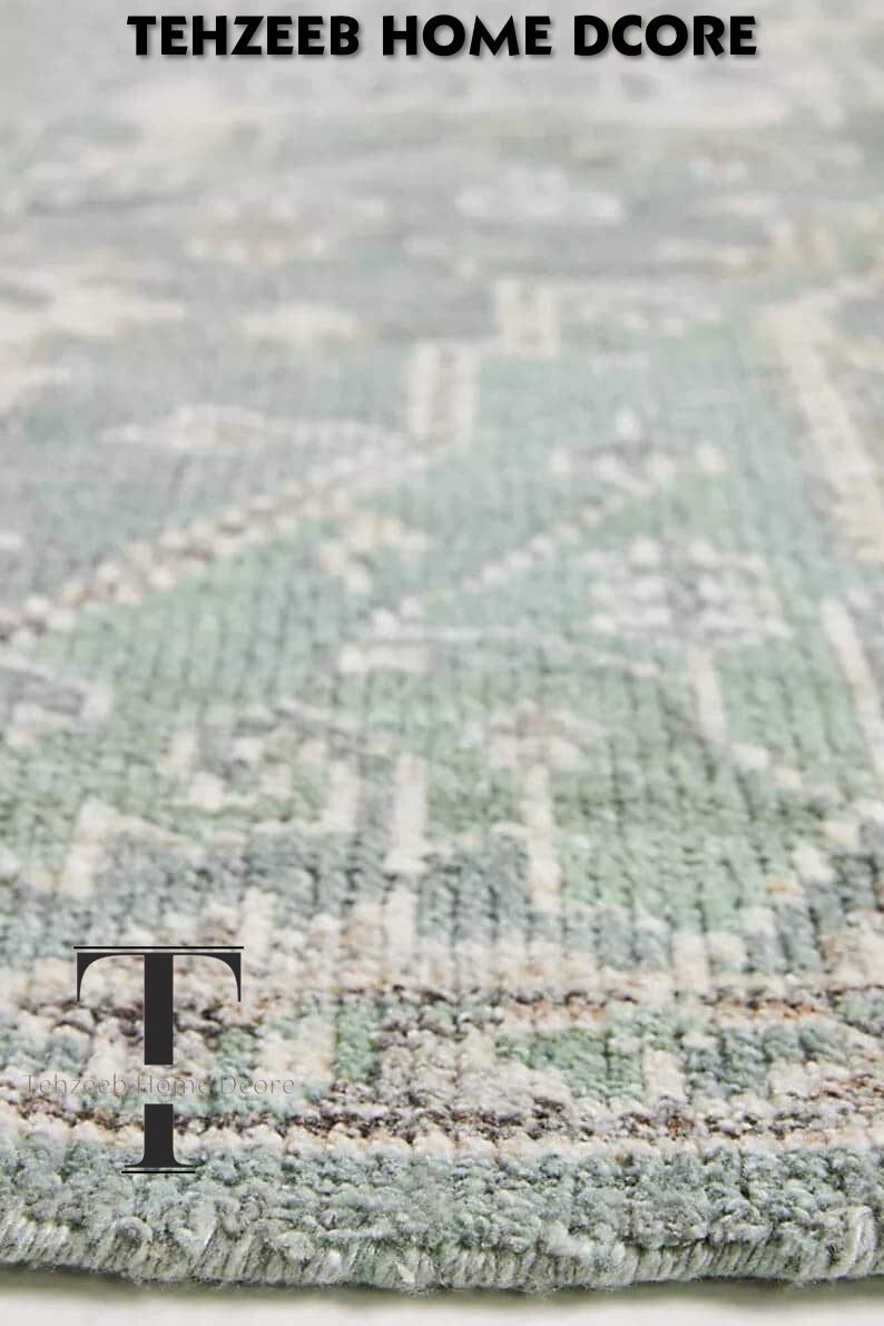 Muted Green Hand Knotted Oushak Rug, 100% Wool Area Rug for Living Room ...