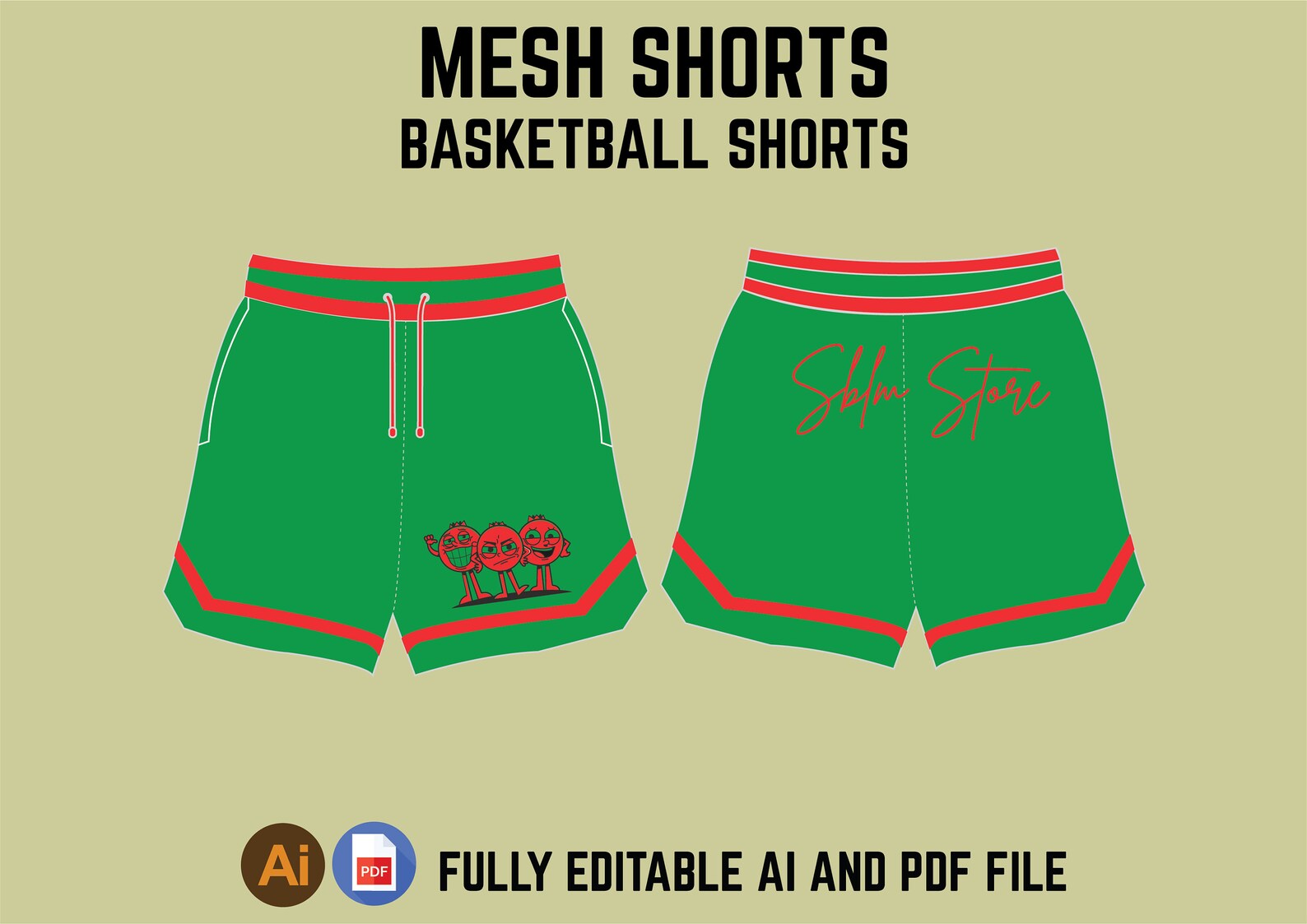 Basketball Mesh Shorts Streetwear Vector Ai Editable Digital Mockup ...
