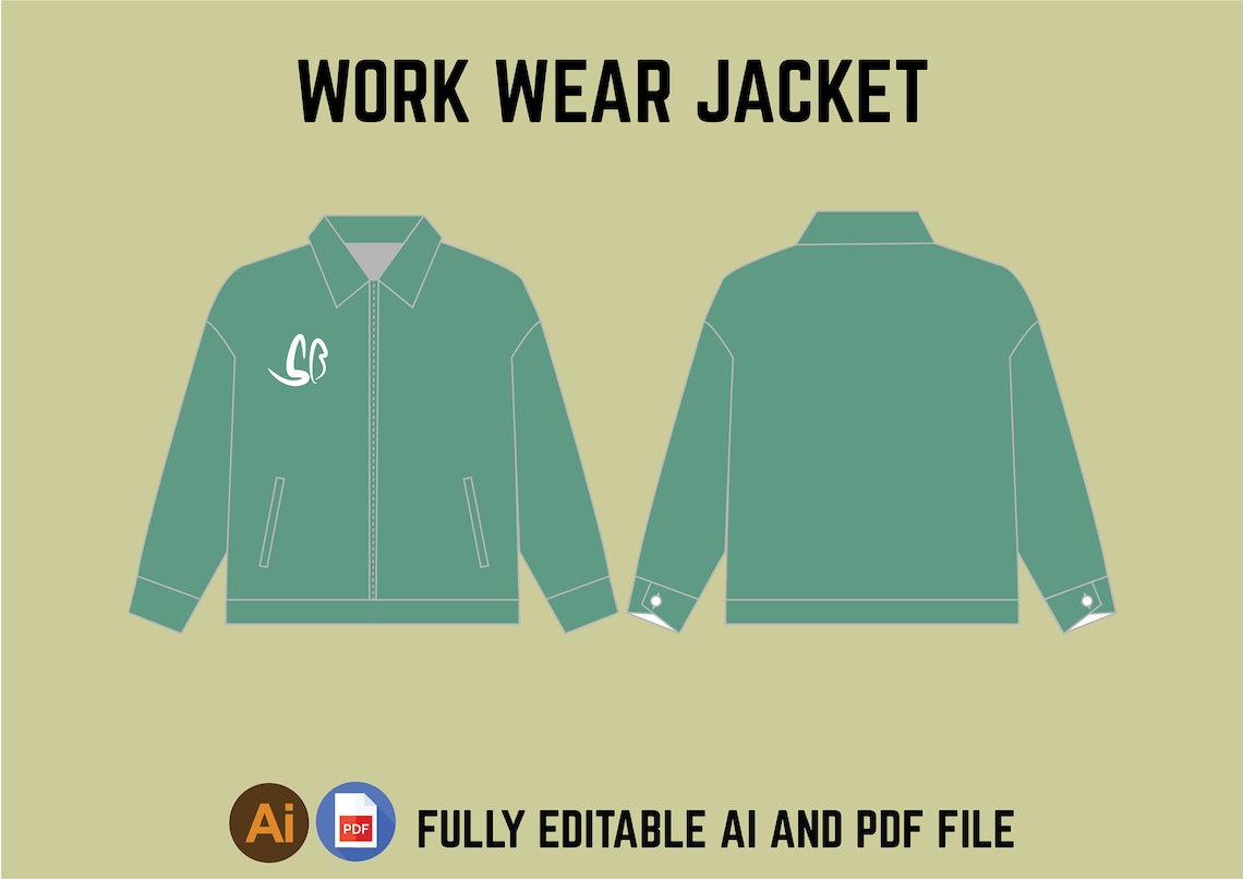 Workwear / Detroit Jacket Vector Mockup Template Streetwear Vector Ai ...