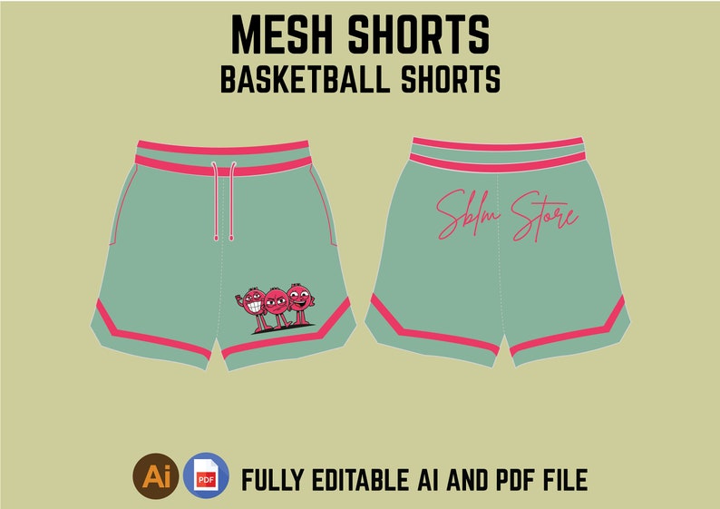 Basketball Mesh Shorts Streetwear Vector Ai Editable Digital Mockup ...