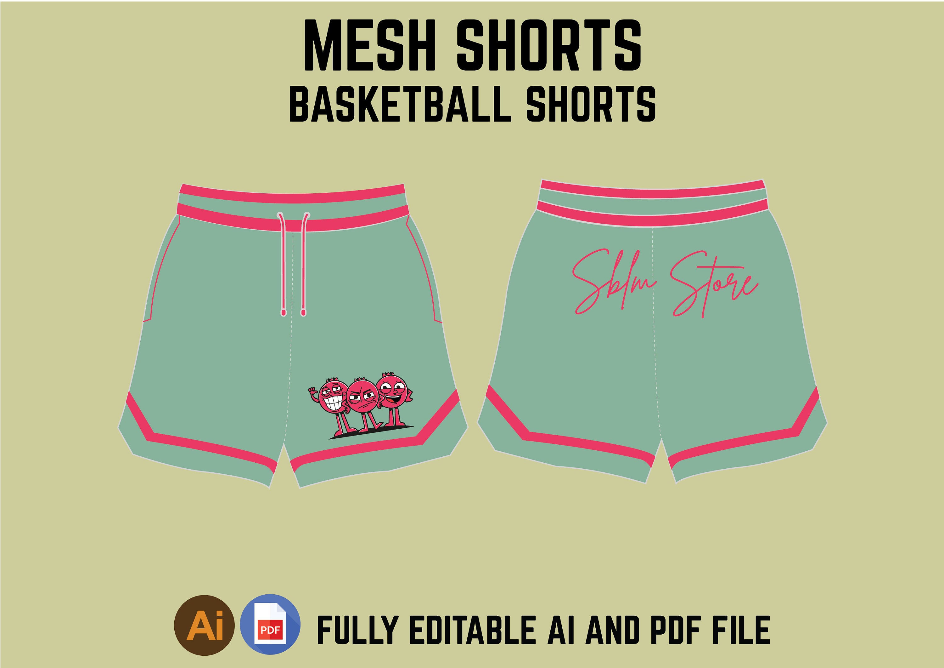 Basketball Mesh Shorts Streetwear Vector Ai Editable Digital Mockup ...