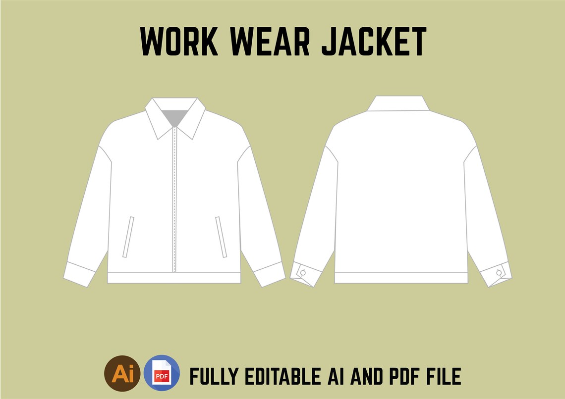 Workwear / Detroit Jacket Vector Mockup Template Streetwear Vector Ai ...
