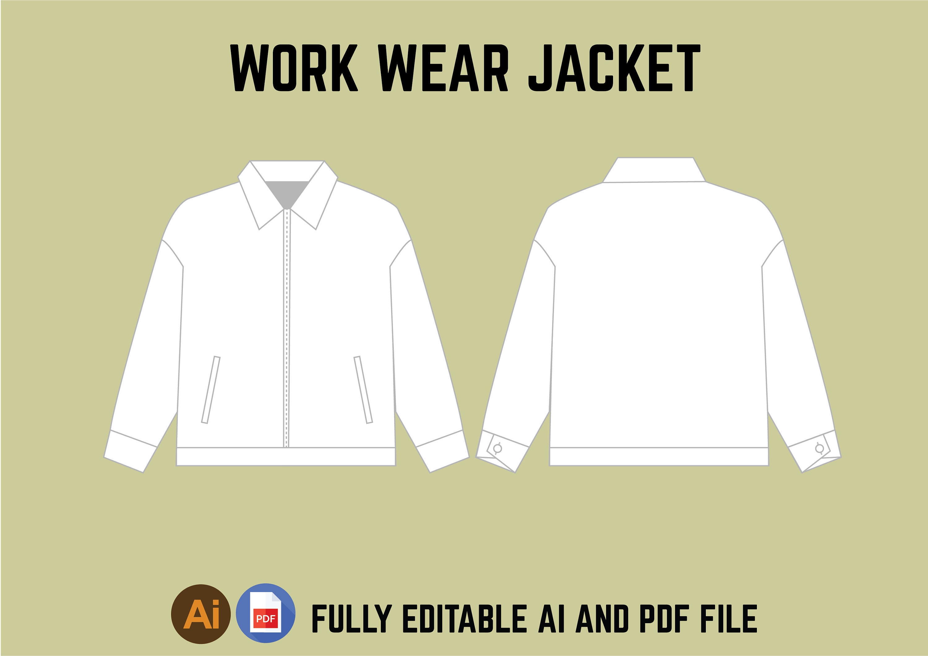 Workwear / Detroit Jacket Vector Mockup Template Streetwear Vector Ai ...