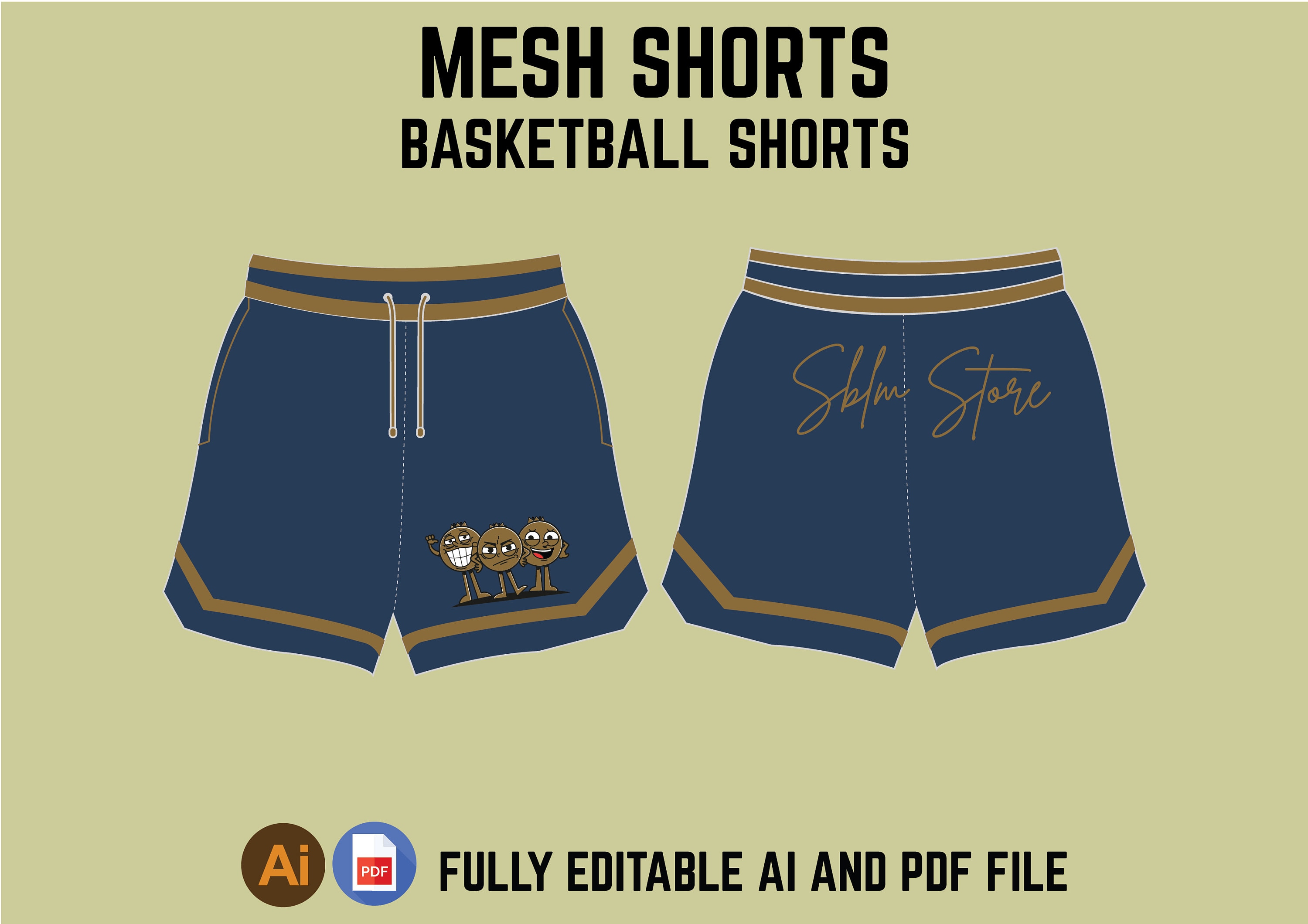 Basketball Mesh Shorts Streetwear Vector Ai Editable Digital Mockup ...