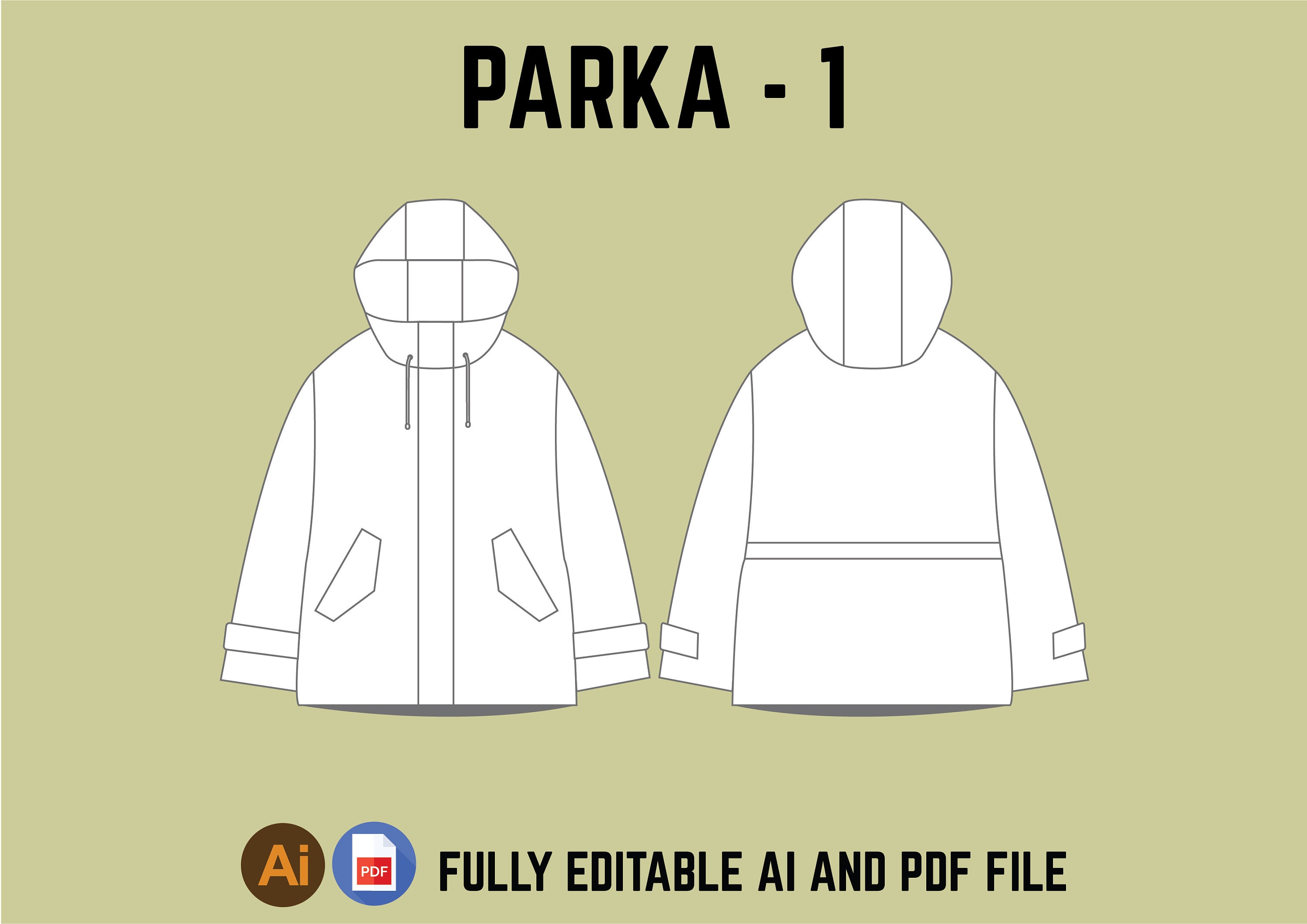 Streetwear Parka Mockup Tech Pack Vector Ai Editable Digital Mockup ...