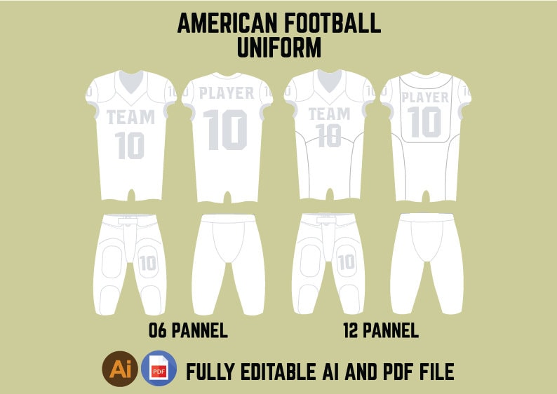 Customizable American Football Uniform in 6 and 12 Pannel Vector Mockup ...