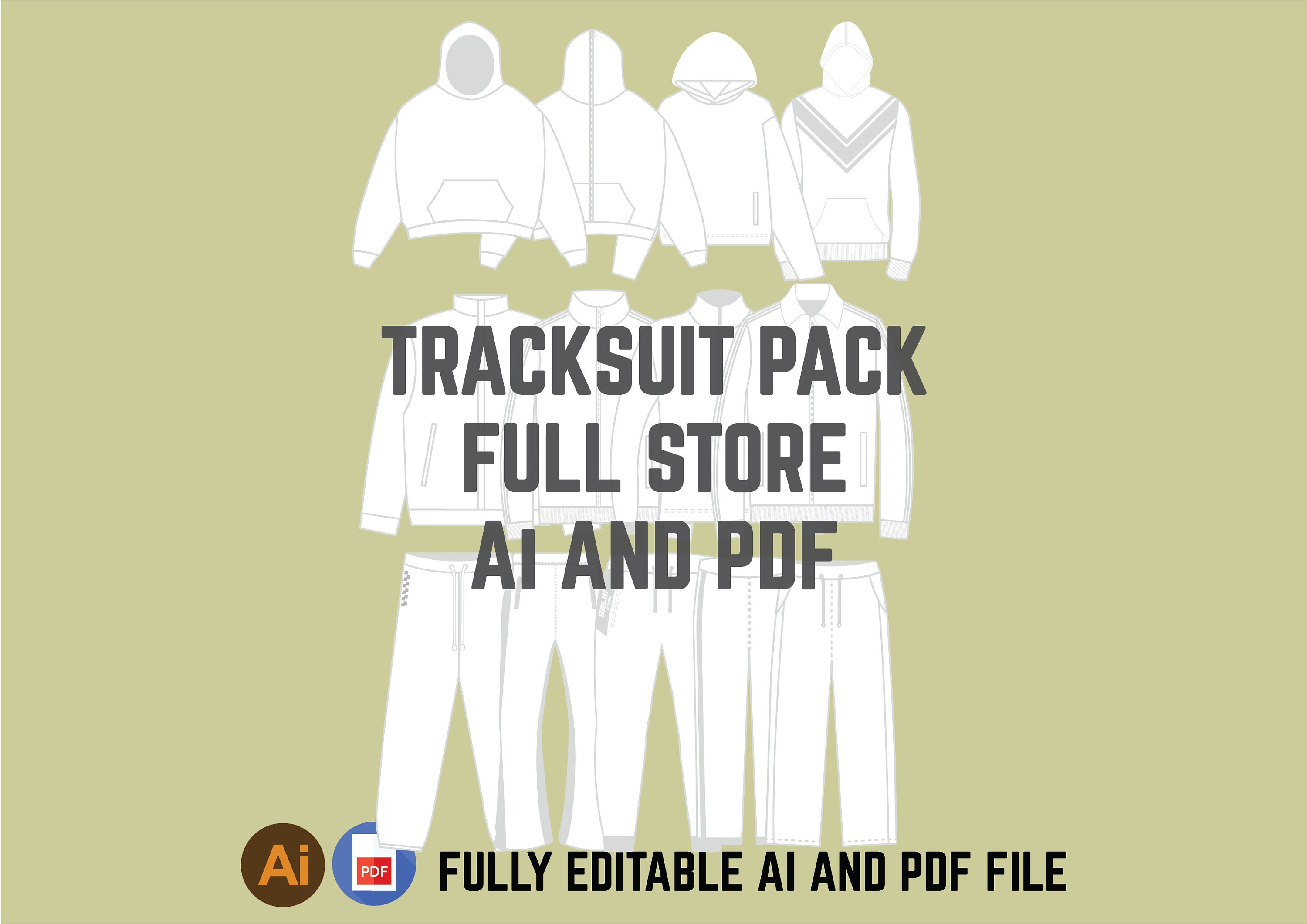 Tracksuit Mockup Pack Template Digital Mockup Vector Ai Editable Flared ...