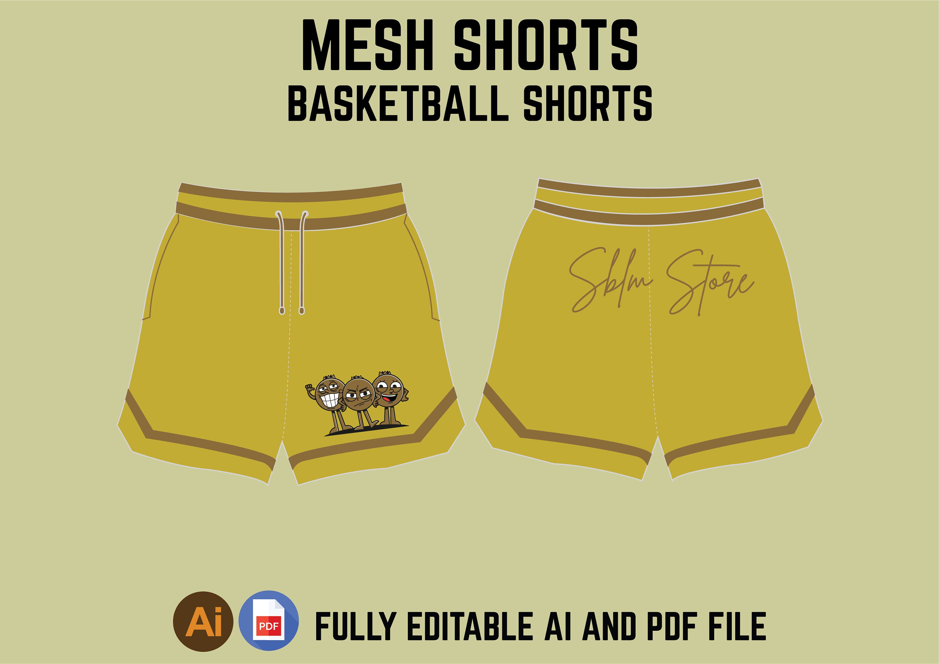 Basketball Mesh Shorts Streetwear Vector Ai Editable Digital Mockup ...