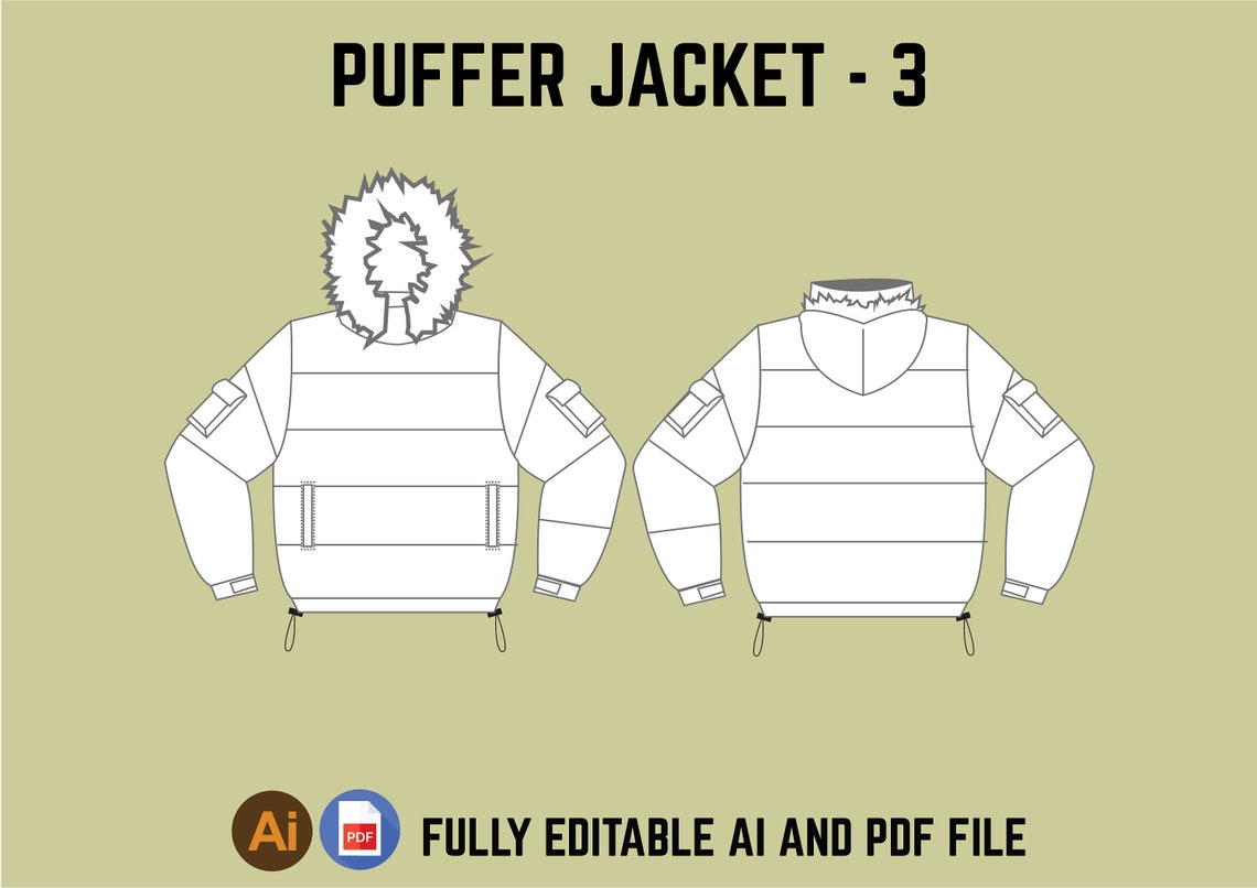 Streetwear Puffer Jacket With Hood Mockup Tech Pack Vector Ai Editable ...