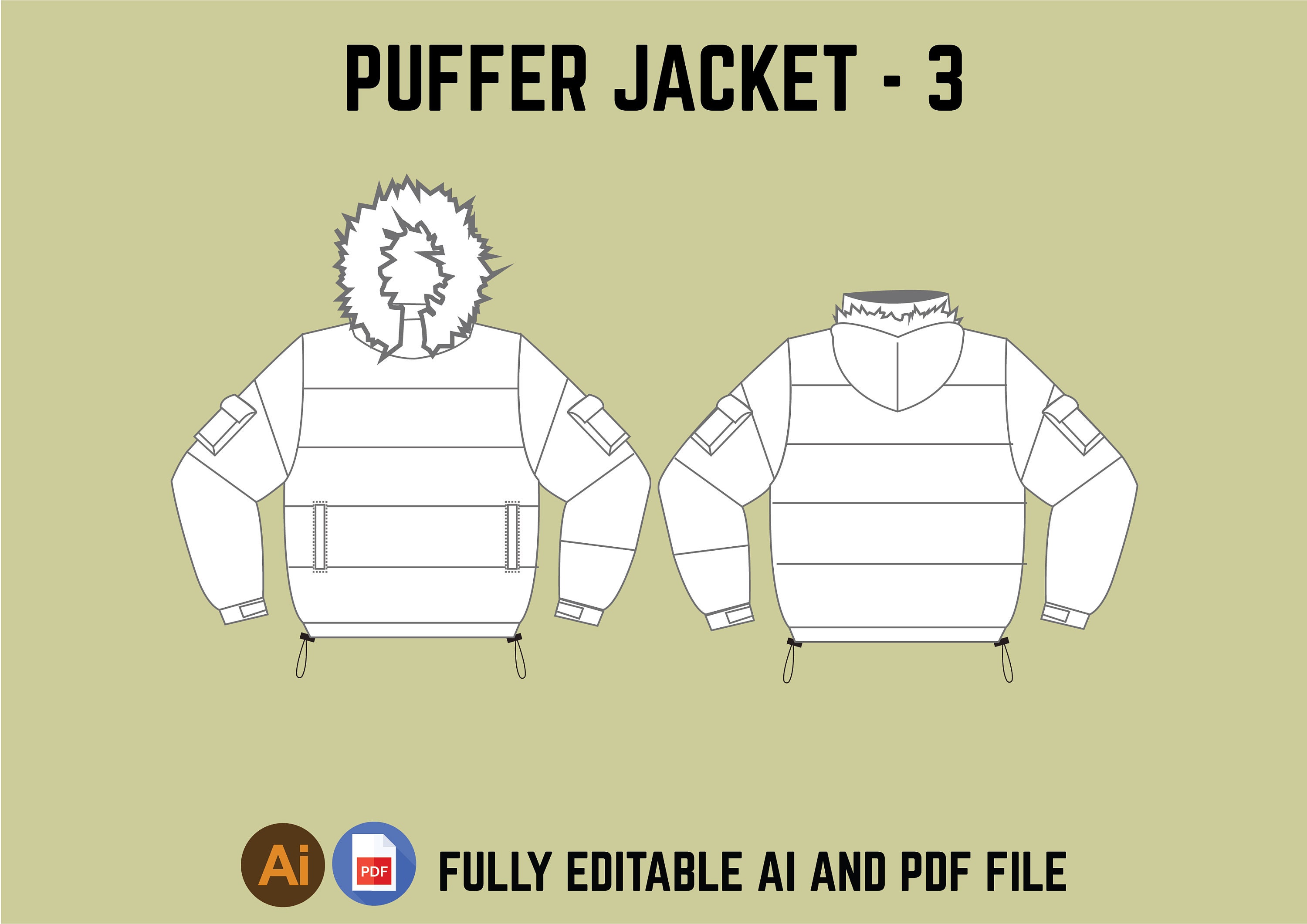 Streetwear Puffer Jacket With Hood Mockup Tech Pack Vector Ai Editable ...