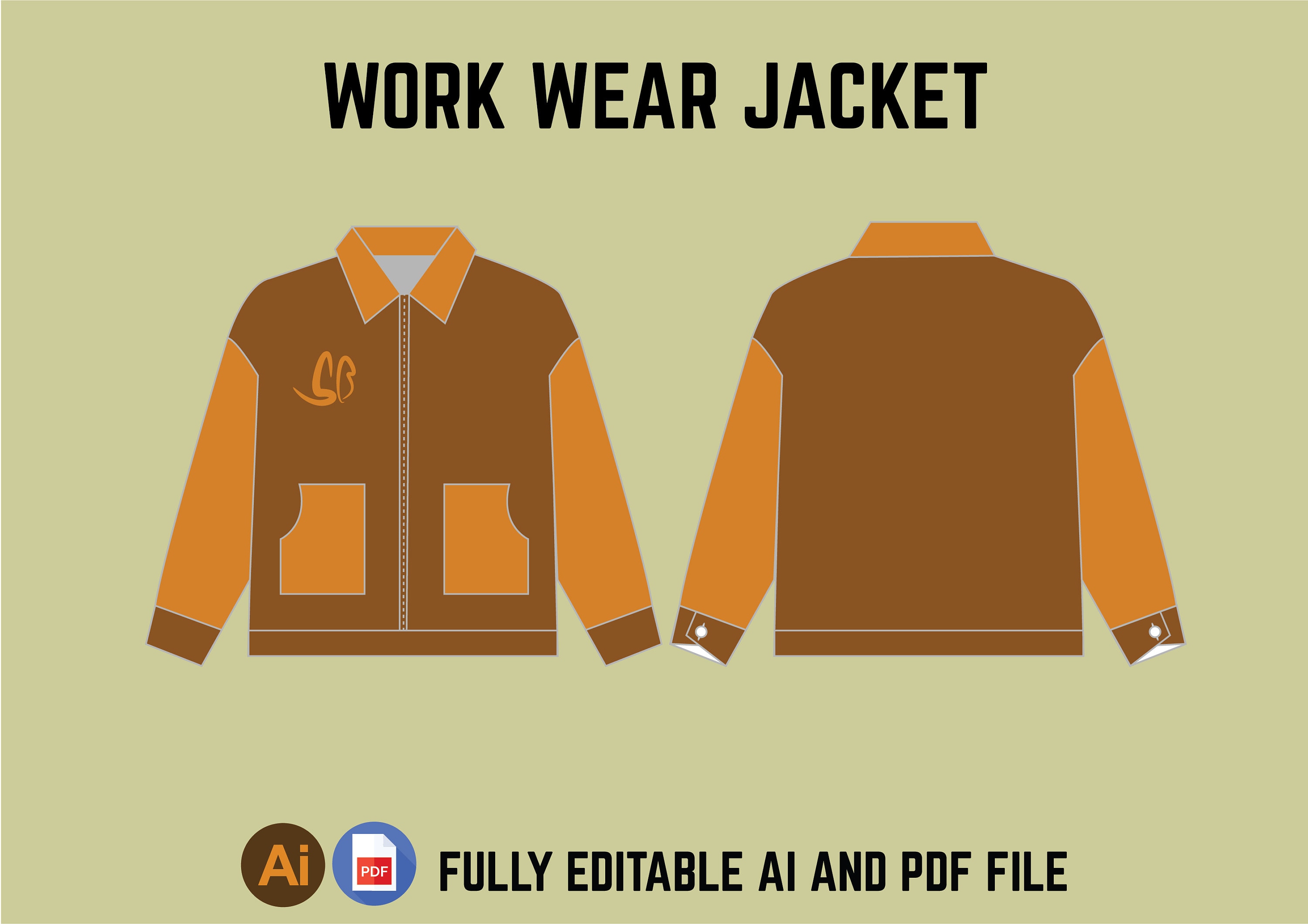 Workwear / Detroit Jacket Vector Mockup Template Streetwear Vector Ai ...