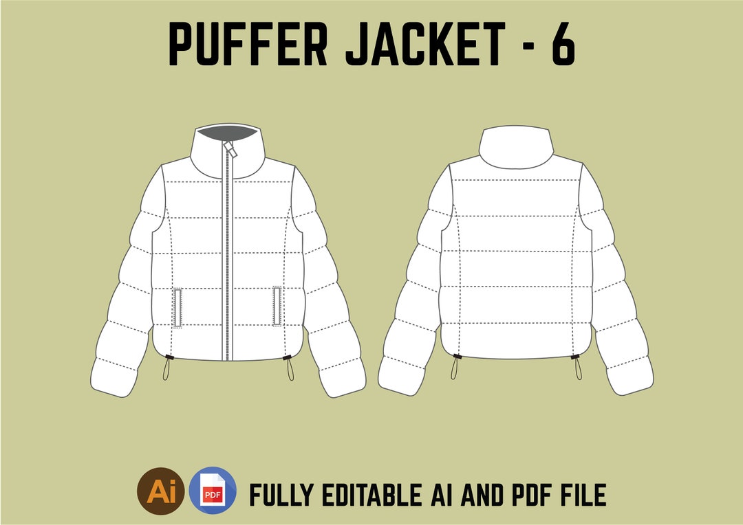 Streetwear Puffer Jacket Mockup Tech Pack Vector Ai Editable Digital ...
