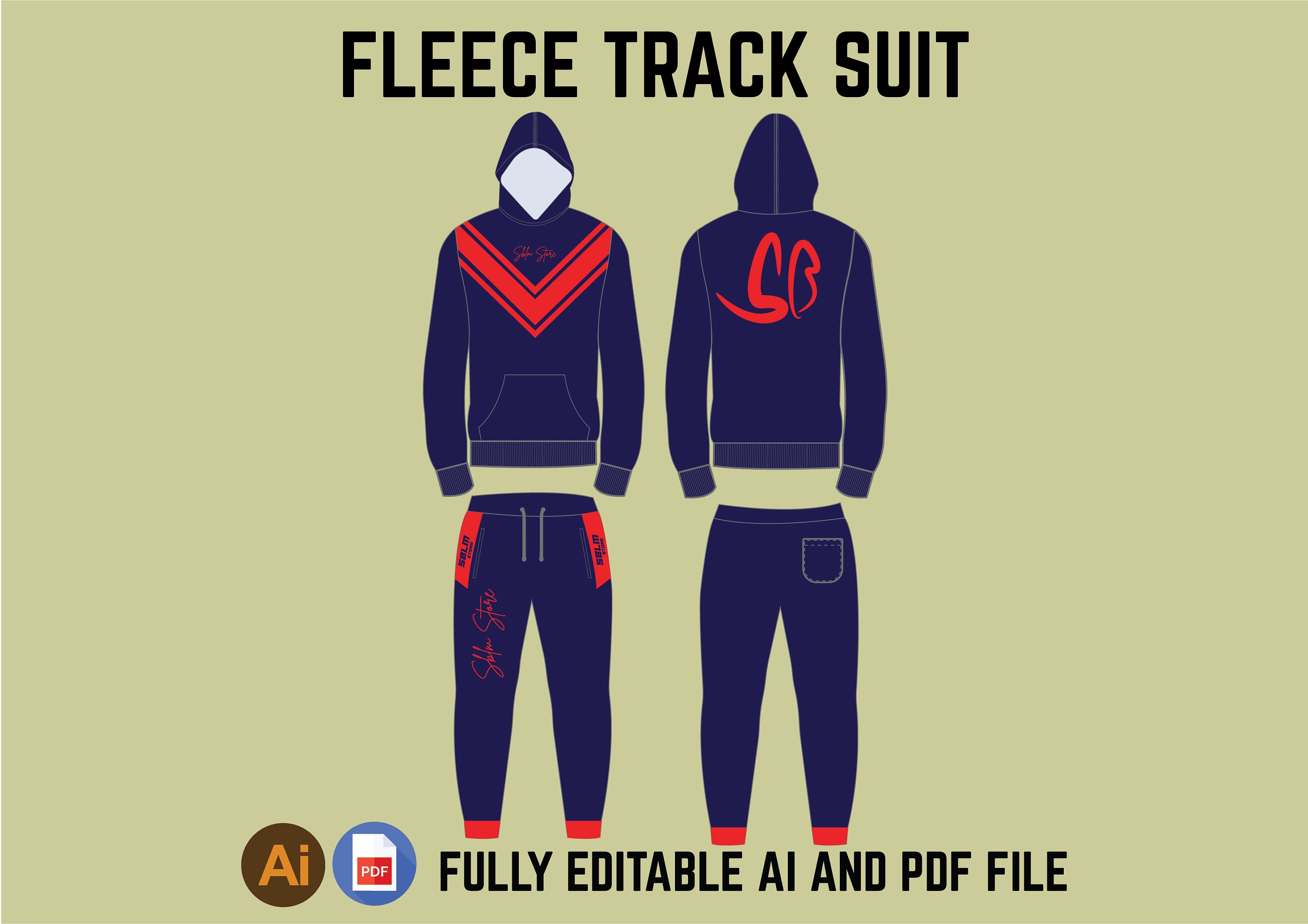 Striped V Shape Tracksuit Tech Pack Template Streetwear Vector Ai ...