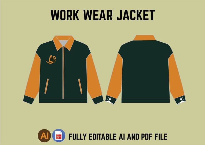 Workwear / Detroit Jacket Vector Mockup Template Streetwear Vector Ai ...