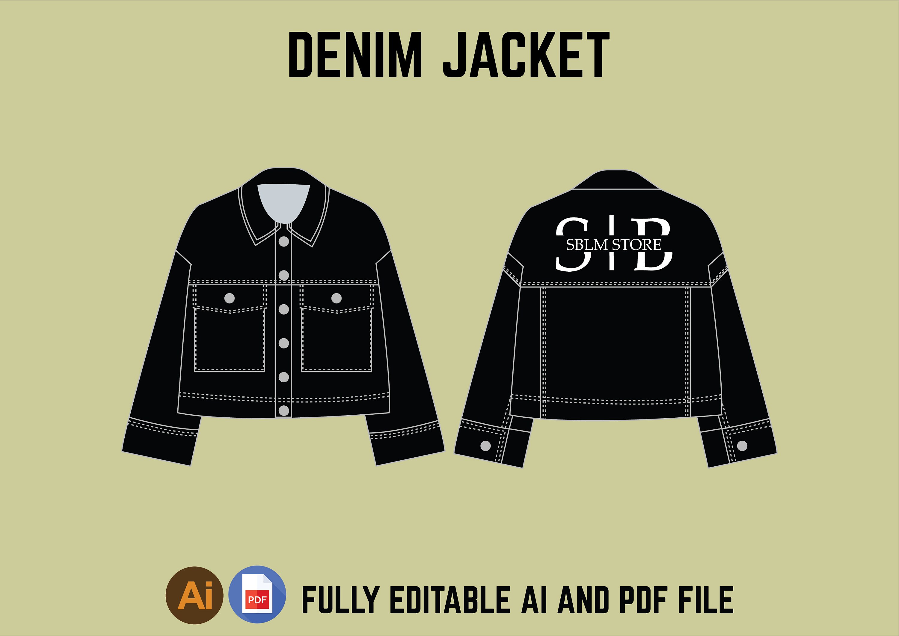 Oversize Denim Jeans Jacket Mockup Vector Streetwear Vector Ai Editable ...