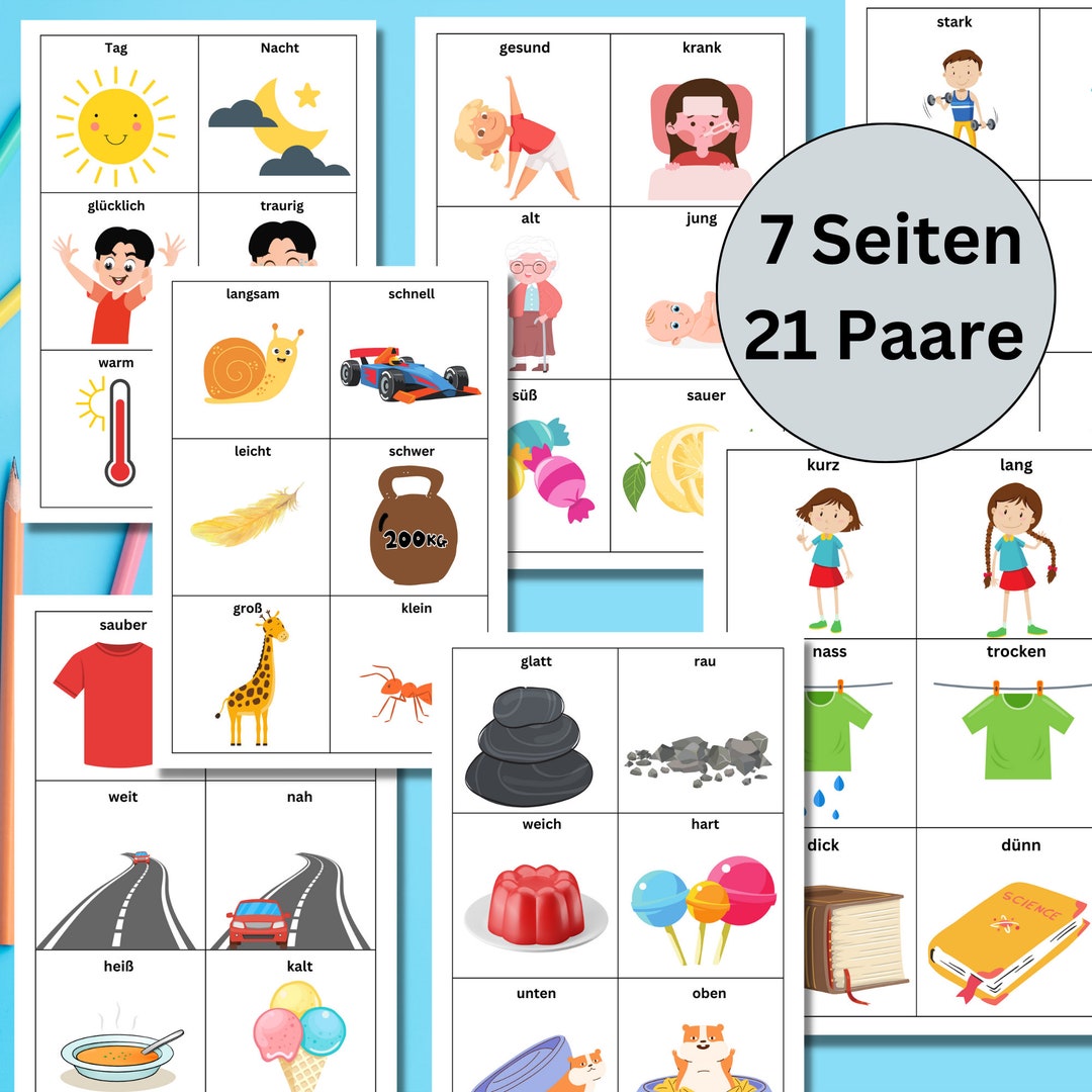 Gegenteile Karten Kinder | Gegensätze Lernkarten | Kindergarten ...