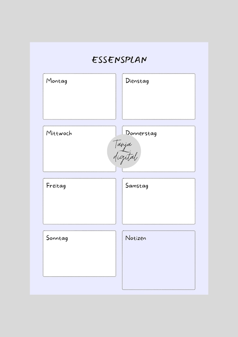 Essensplan Druckvorlage | Speiseplan | PDF 7 Seiten diversen Vorlagen ...
