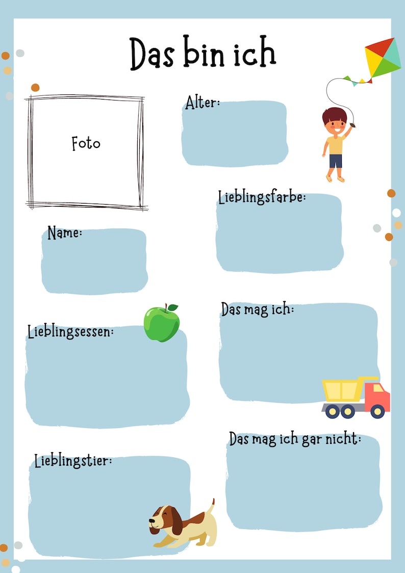 Steckbrief Kind | Druckvorlage PDF | Vorlage für Kindergarten und ...