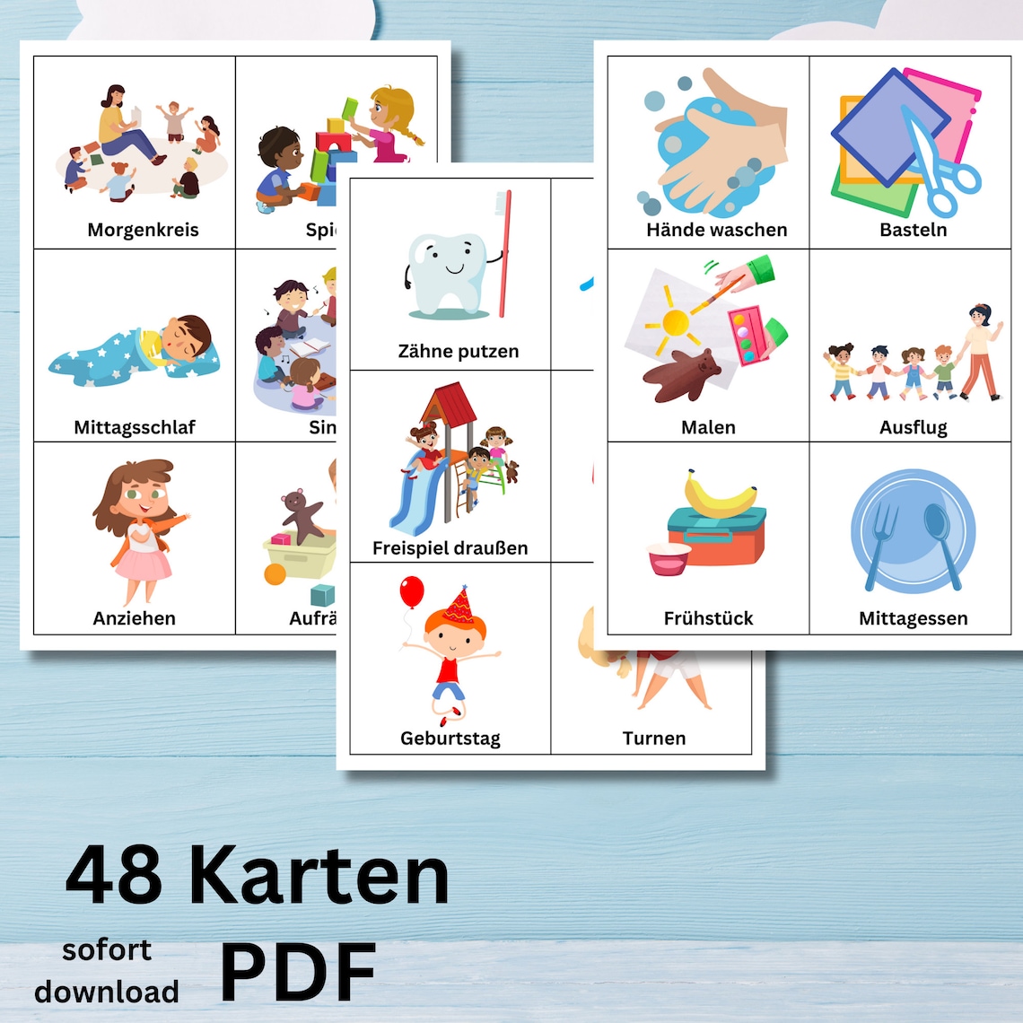 Kindergarten Tagesablauf | Morgenkreiskarten 48 KARTEN | Routine Karten ...