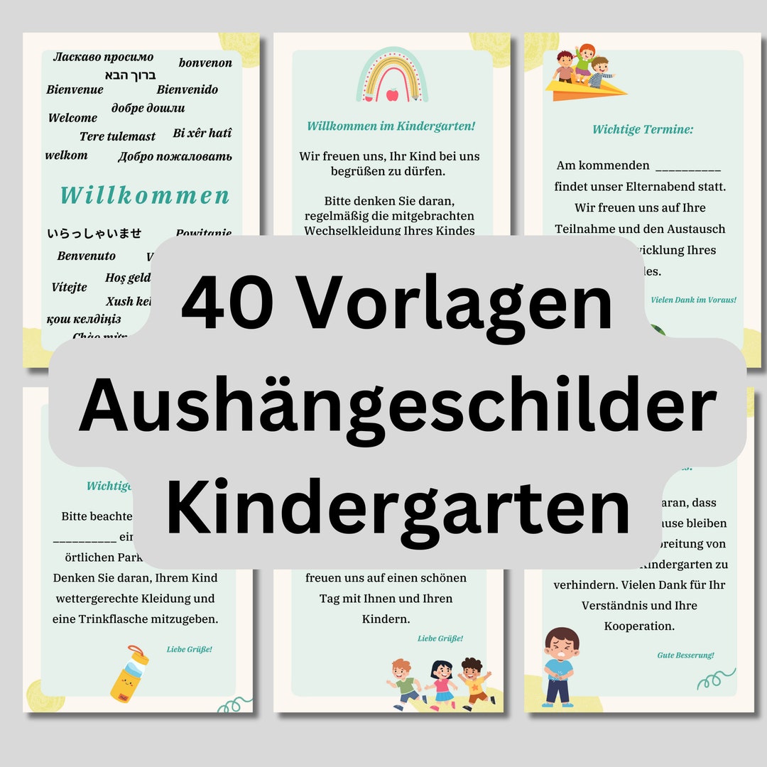 Kita 40 Aushängeschilder Kindergarten, Krippe | Infotafel Aushang | Türschild Kindergarten ...