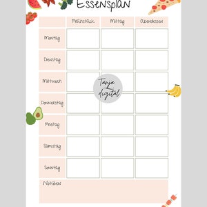 Essensplan Druckvorlage | Speiseplan | PDF 7 Seiten diversen Vorlagen ...