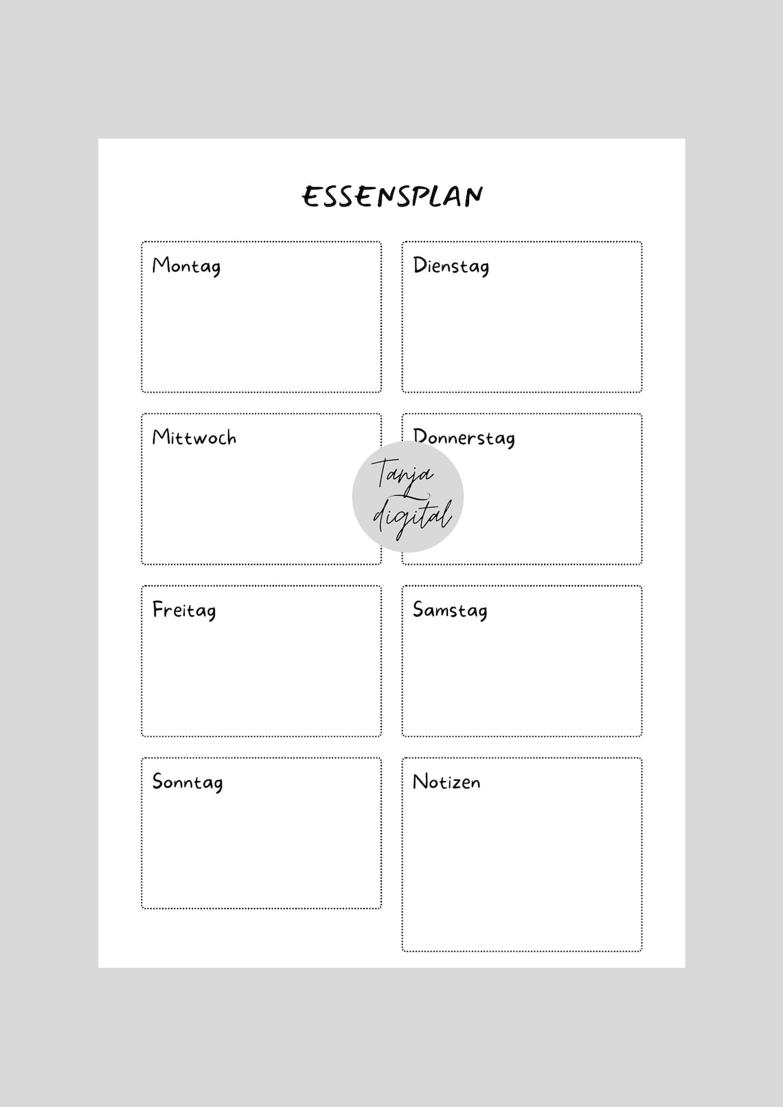 Essensplan Druckvorlage | Speiseplan | PDF 7 Seiten diversen Vorlagen | Wochenplan | Kochen ...