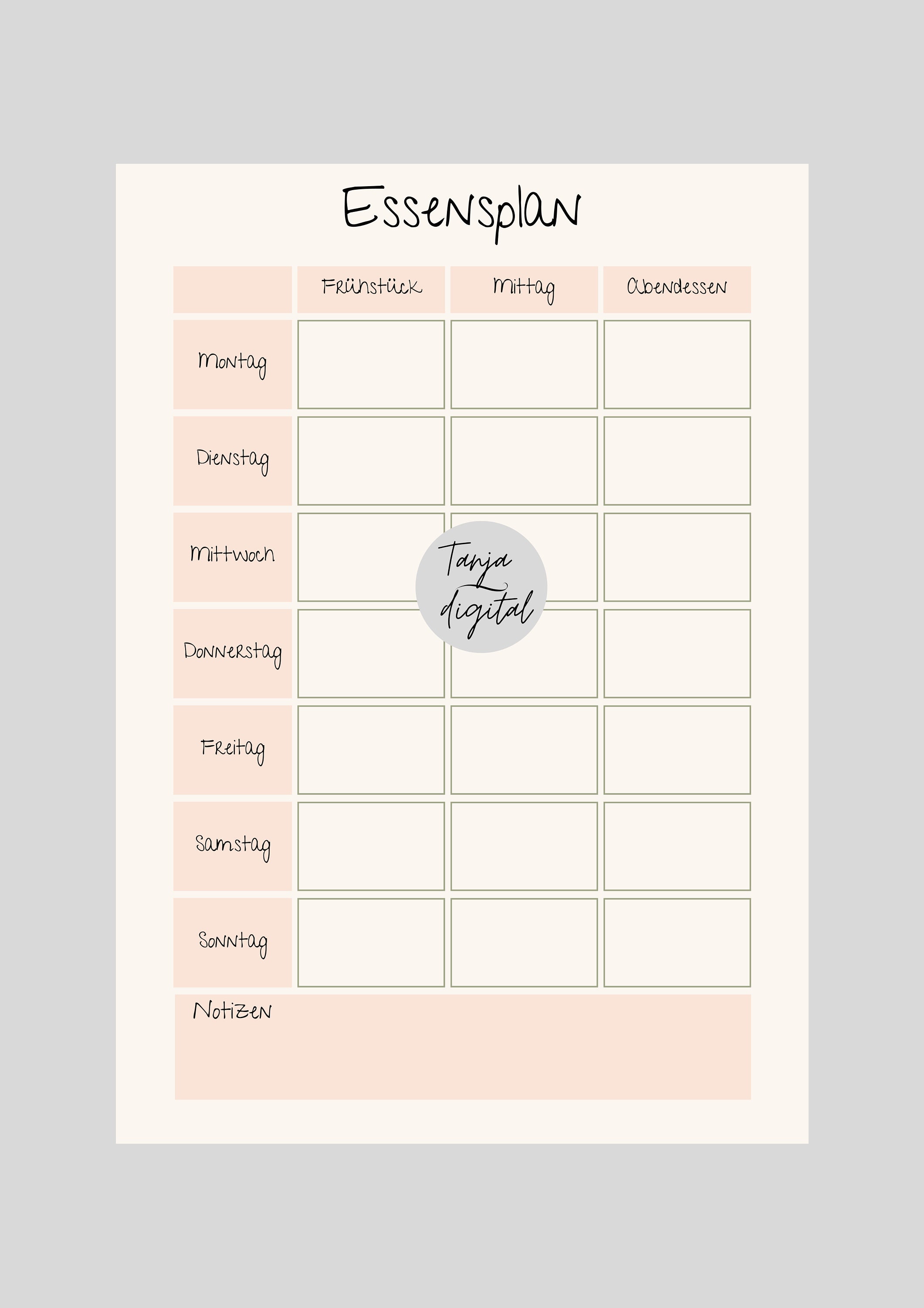 Essensplan Druckvorlage | Speiseplan | PDF 7 Seiten diversen Vorlagen ...