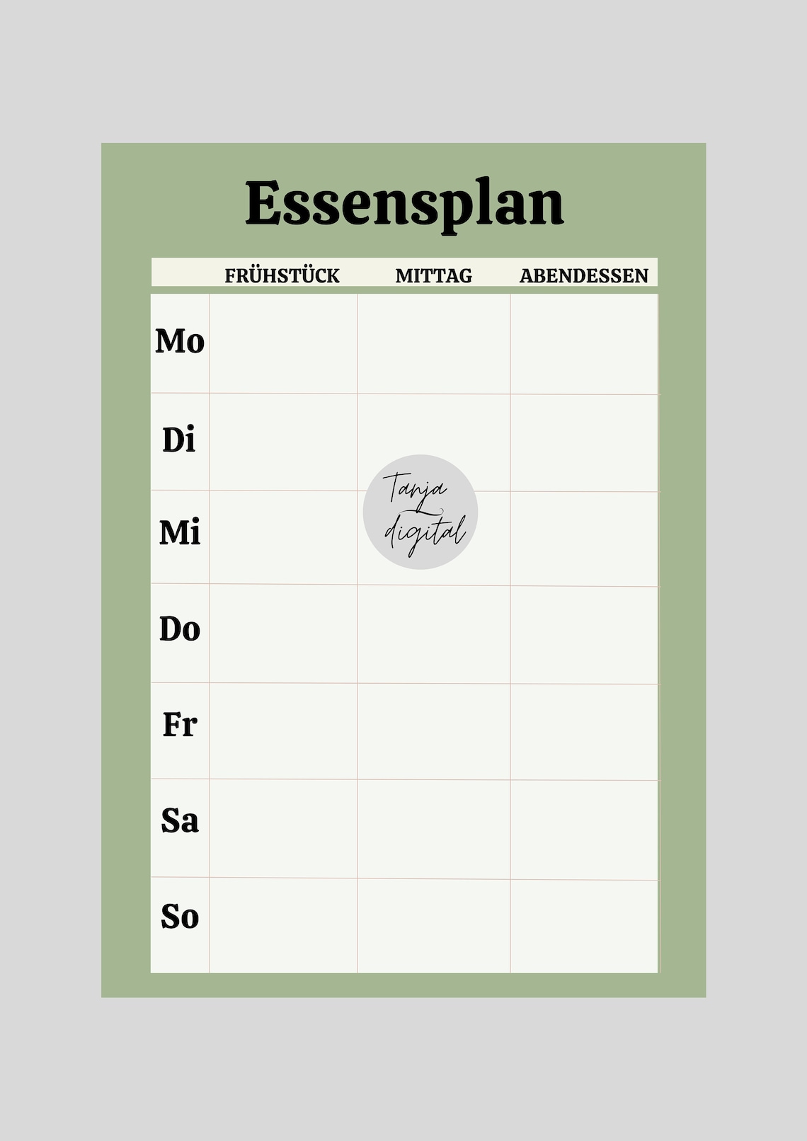 Essensplan Druckvorlage | Speiseplan | PDF 7 Seiten diversen Vorlagen ...