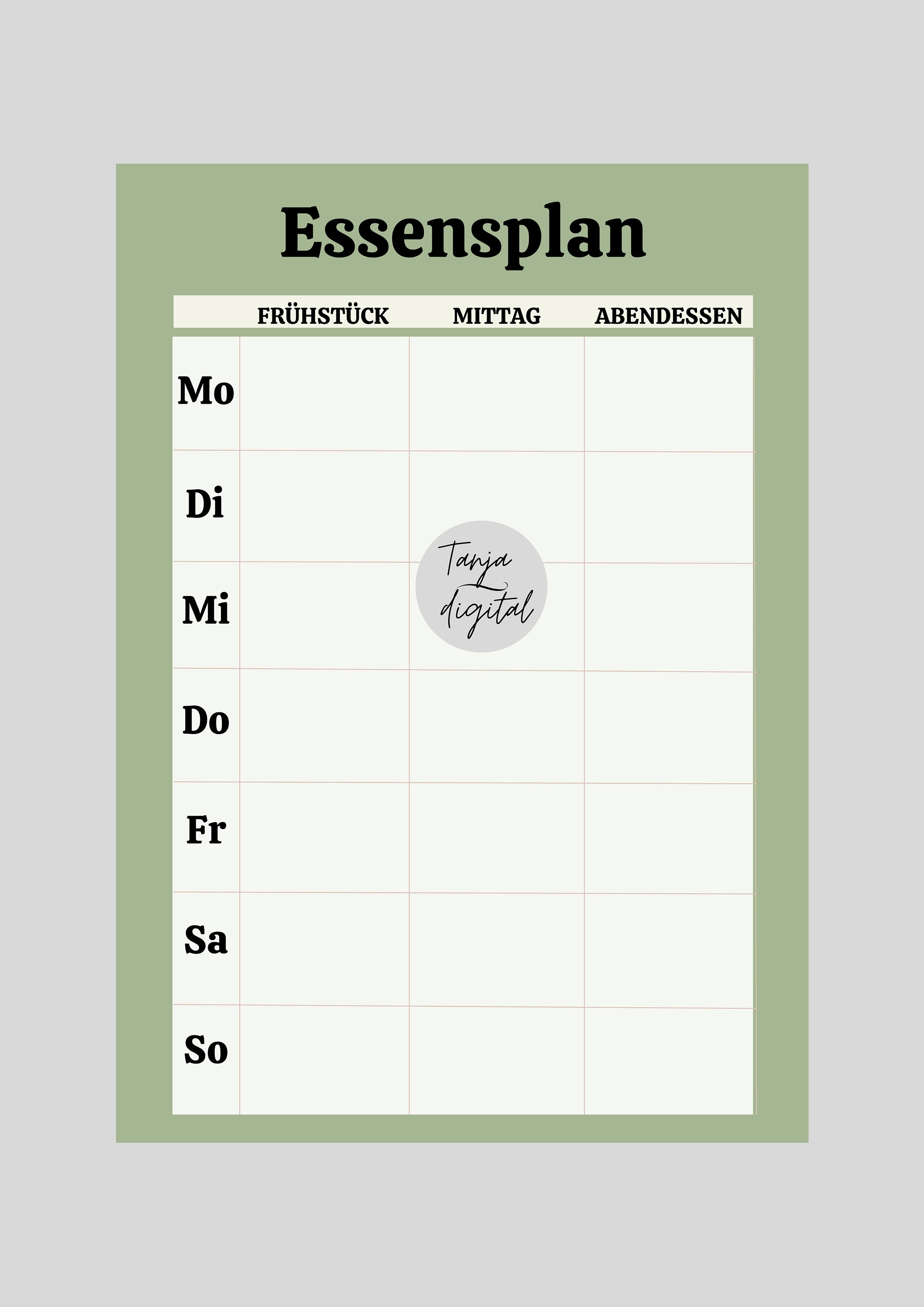 Essensplan Druckvorlage | Speiseplan | PDF 7 Seiten diversen Vorlagen ...