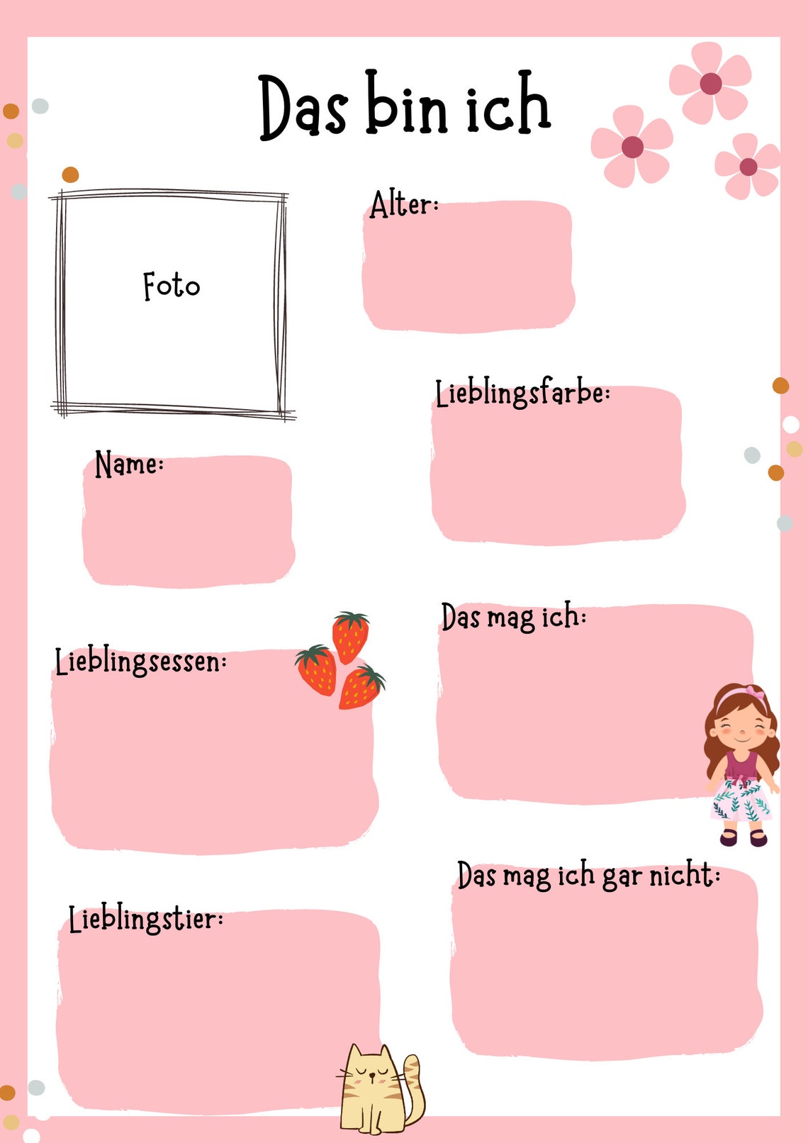 Steckbrief Kind | Druckvorlage PDF | Vorlage für Kindergarten und ...