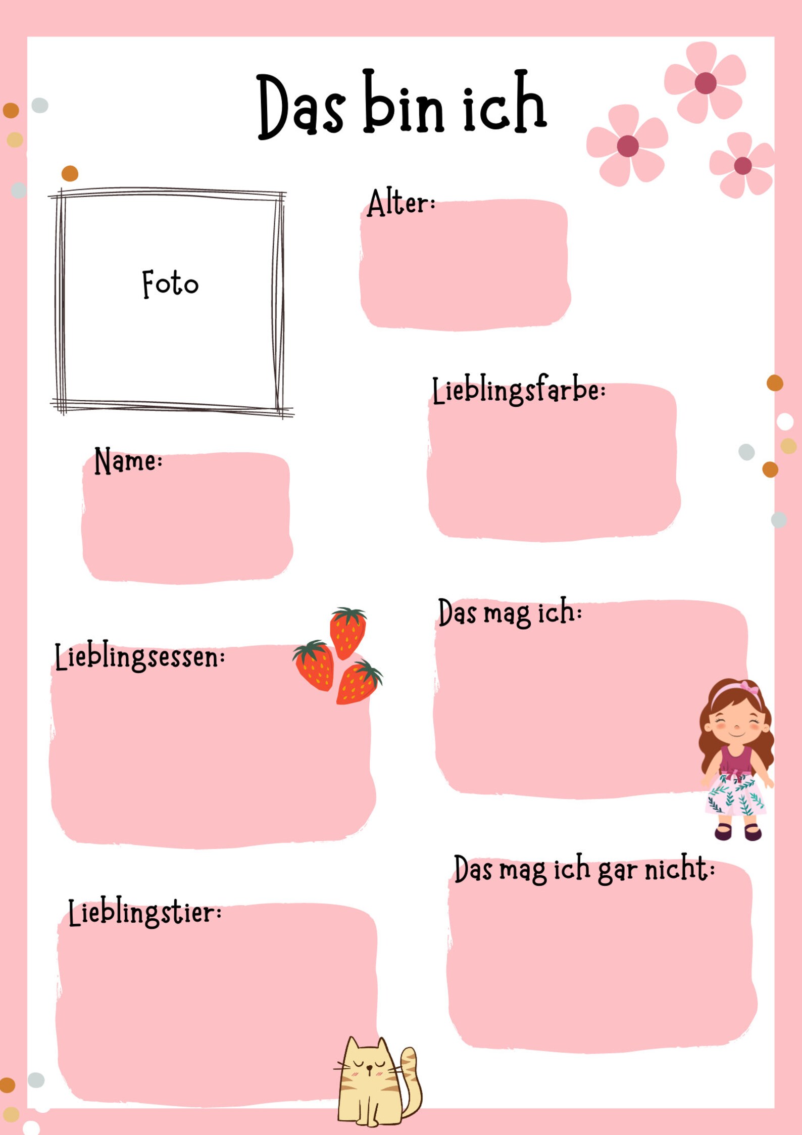 Steckbrief Kind | Druckvorlage PDF | Vorlage für Kindergarten und ...